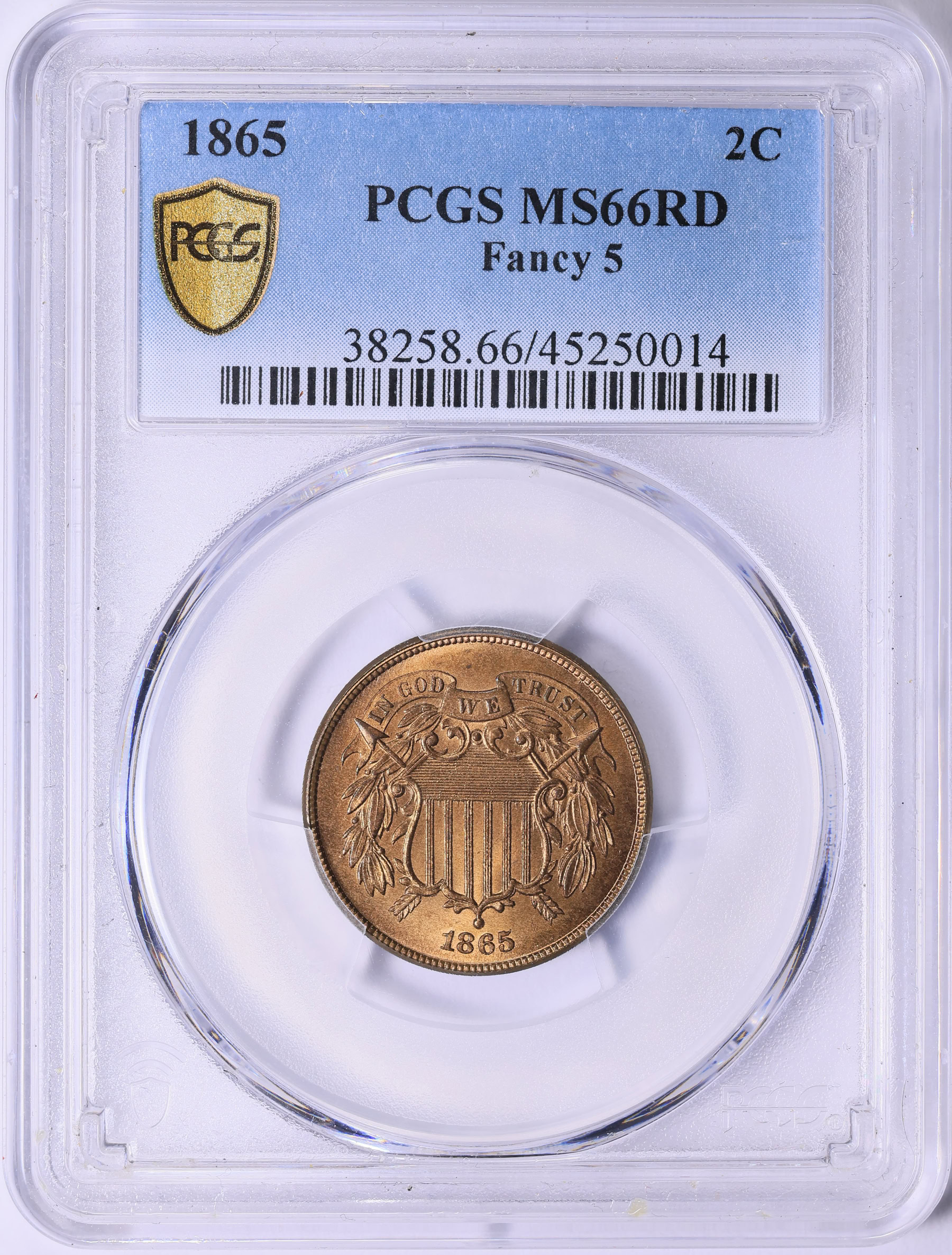 1865 Two-Cent Piece Fancy 5 PCGS MS-66 RD (Item 1927878 ...