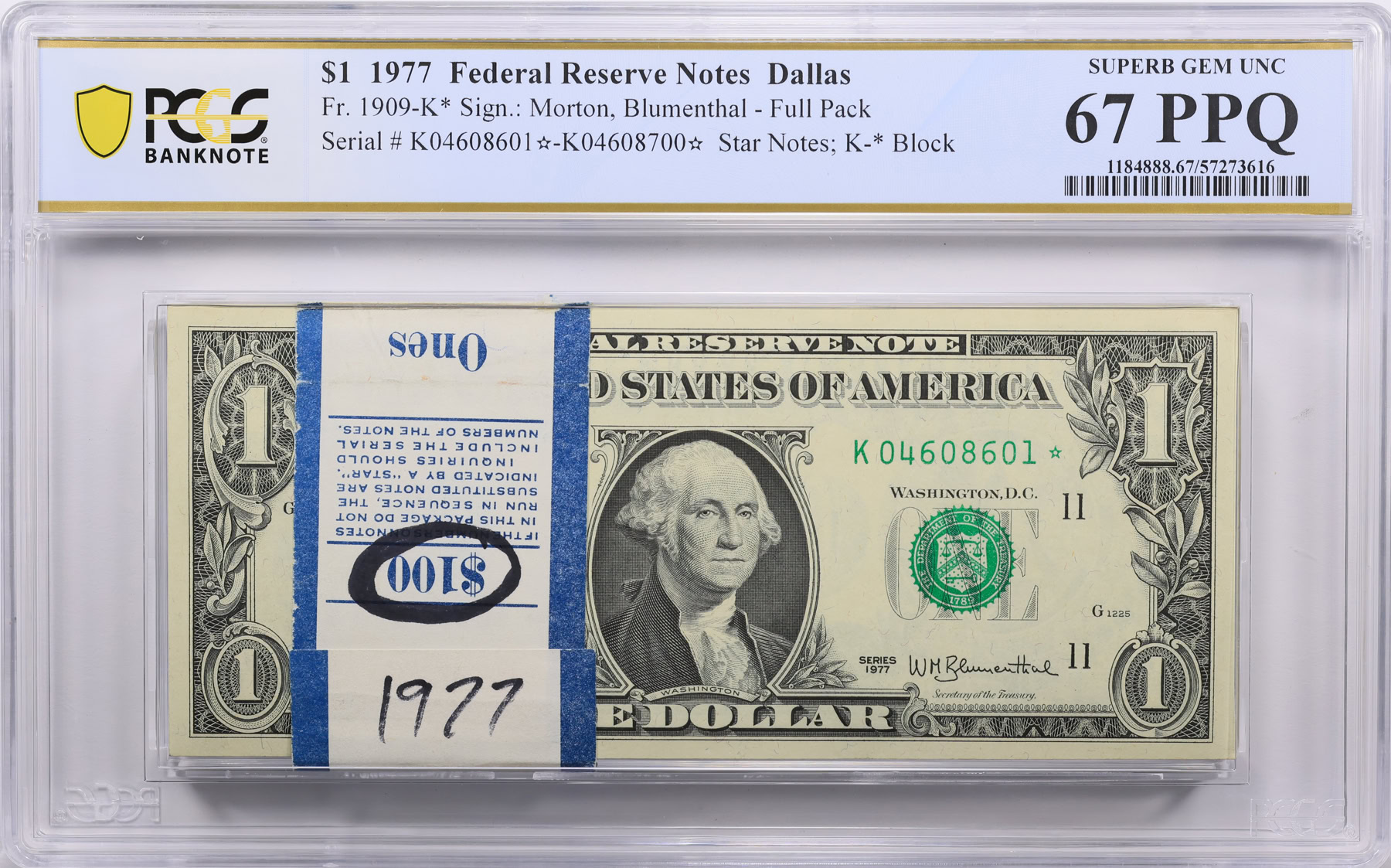 Fr. 1909-K* (K* Block) 1977 $1 Dallas Federal Reserve Star Notes Full ...