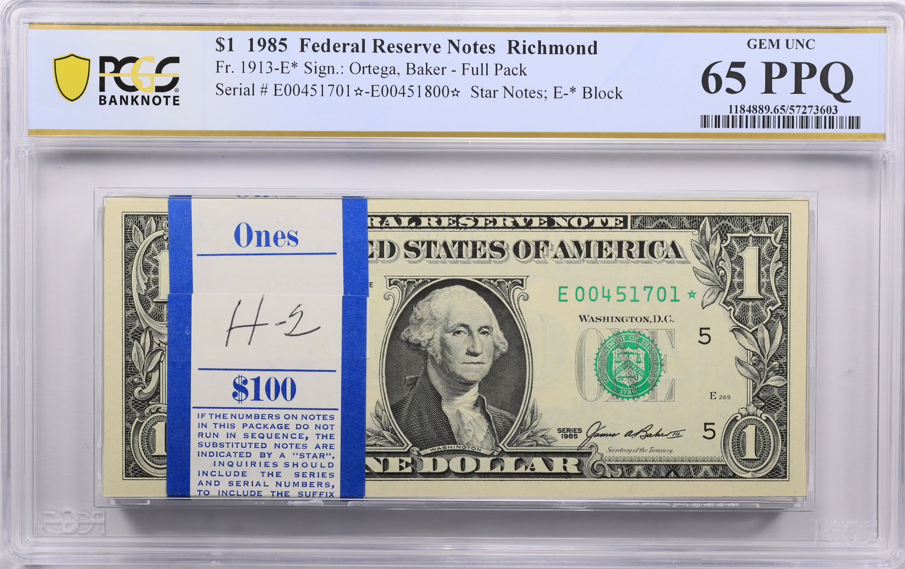 Fr. 1913-E* (E* Block) 1985 $1 Richmond Federal Reserve Star Notes Full ...