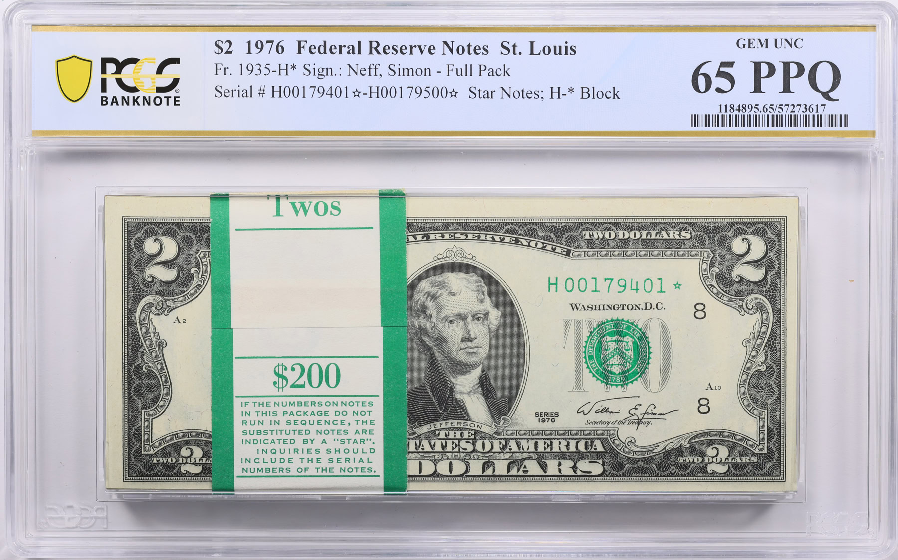 Fr. 1935-H* (H* Block) 1976 $2 St. Louis Federal Reserve Star Notes ...