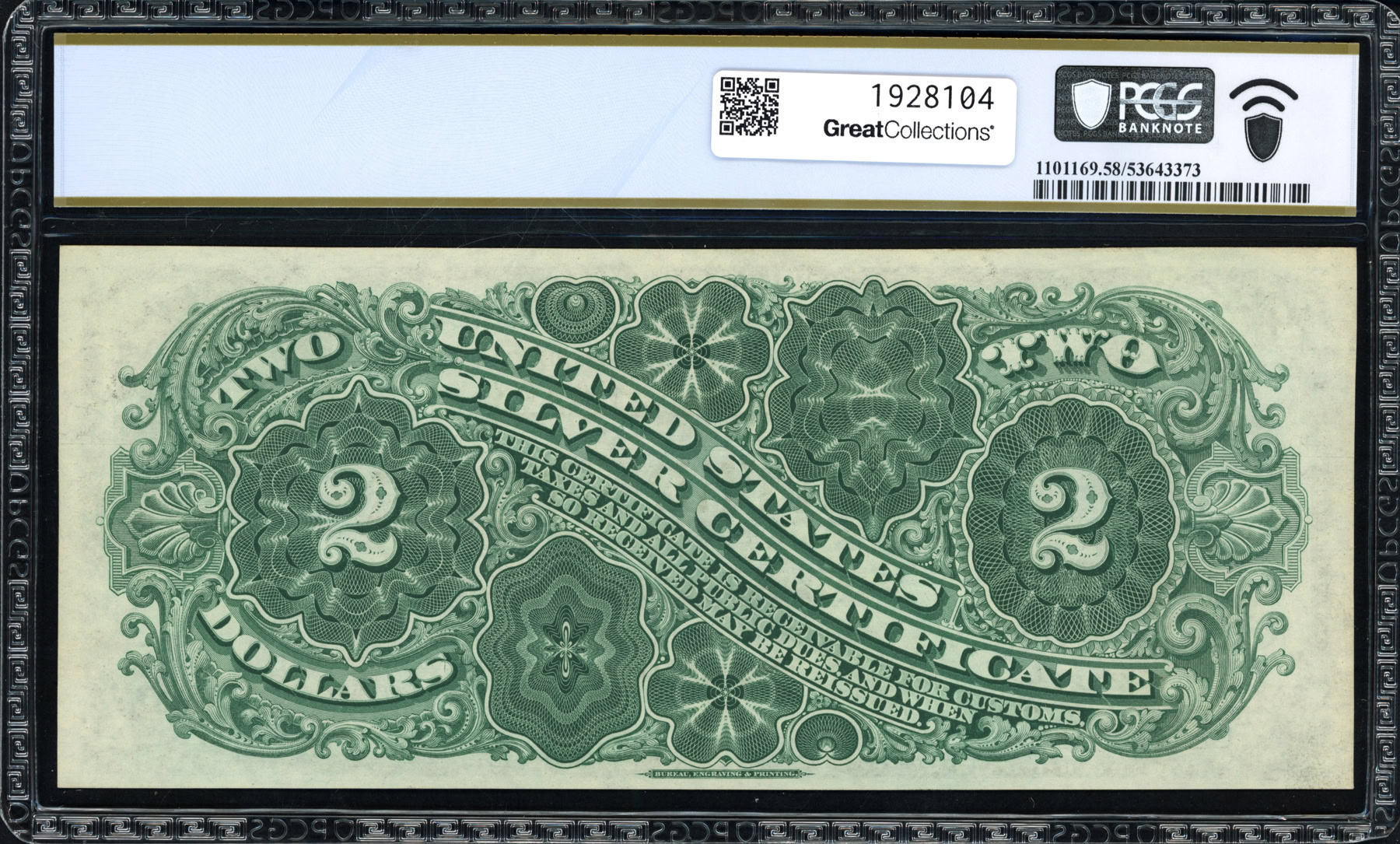 Fr. 240 1886 $2 Silver Certificate Note Rosecrans / Jordan PCGS ...