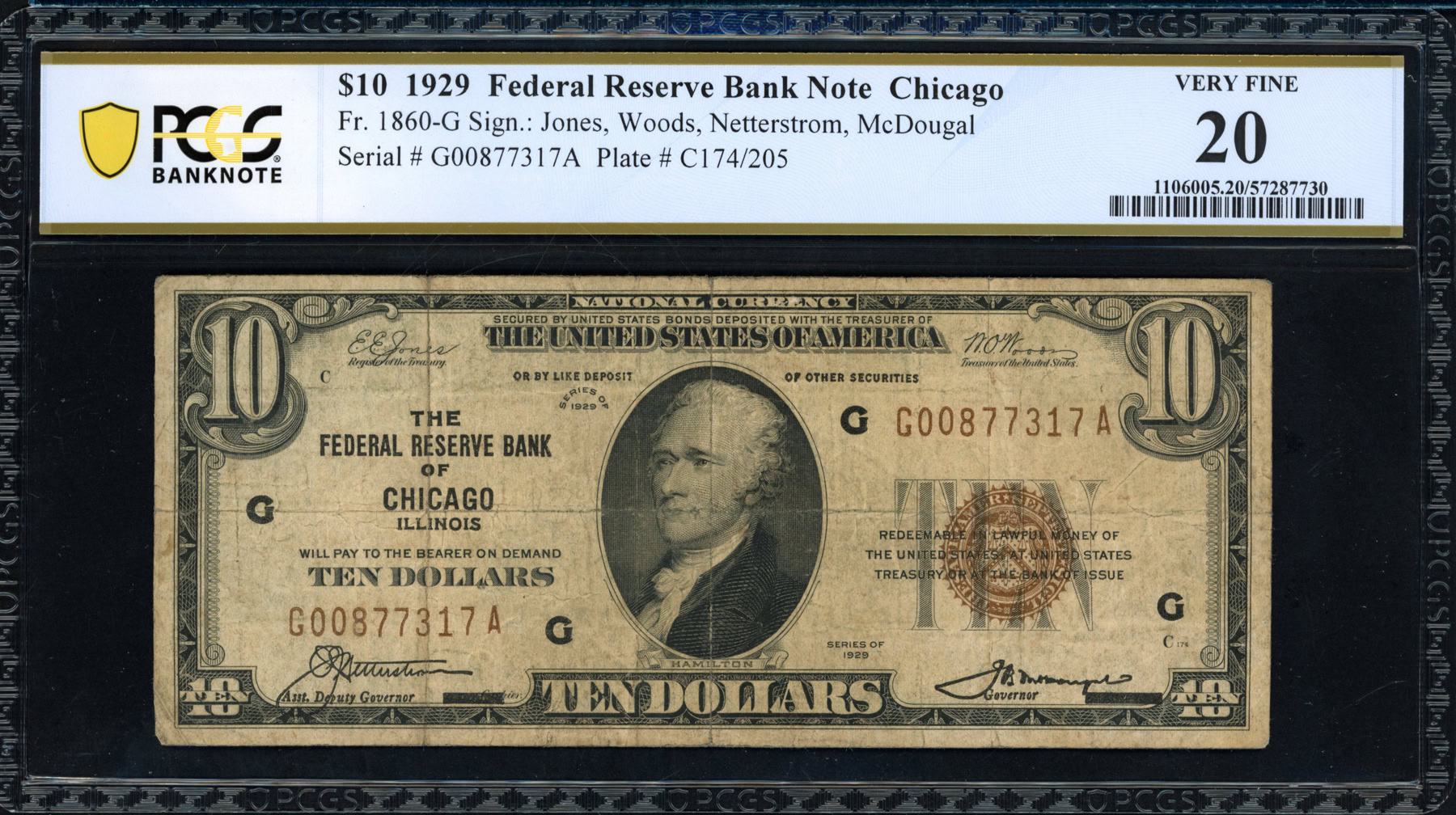 Fr. 1860-G (GA Block) 1929 $10 Chicago Federal Reserve Bank Note Jones / Woods PCGS Banknote ...
