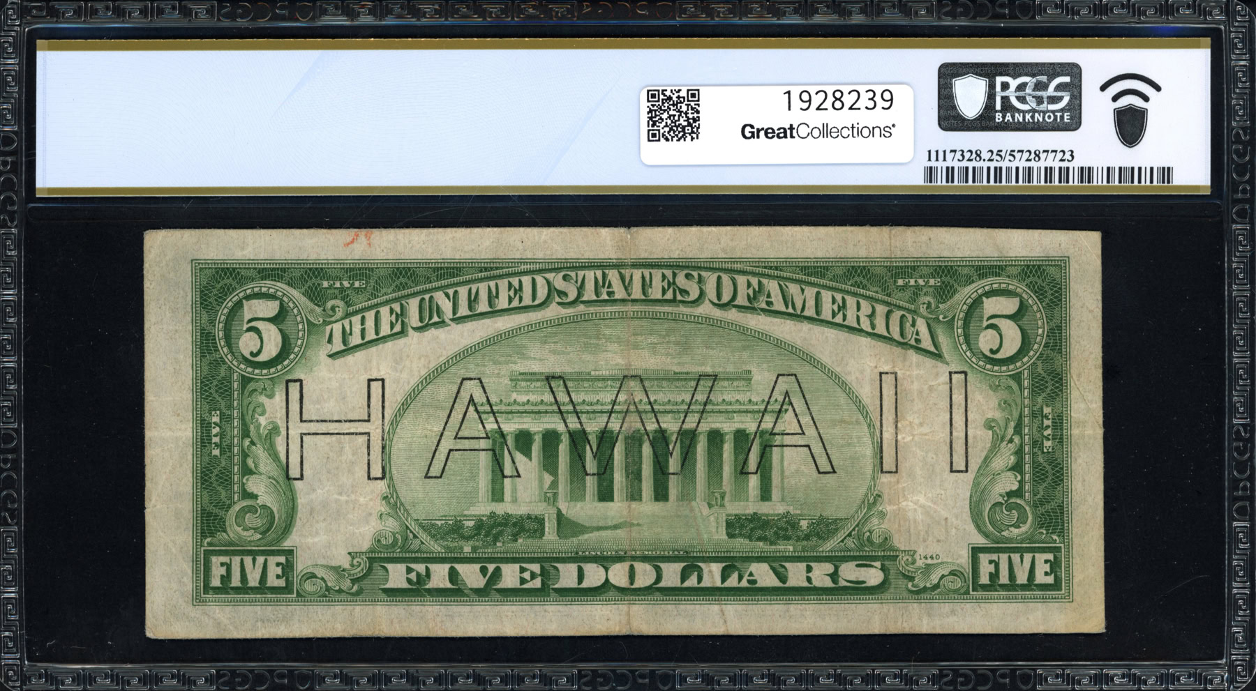 Fr. 2302 (LA Block) 1934A $5 Hawaii WWII Emergency Issue Note Julian ...