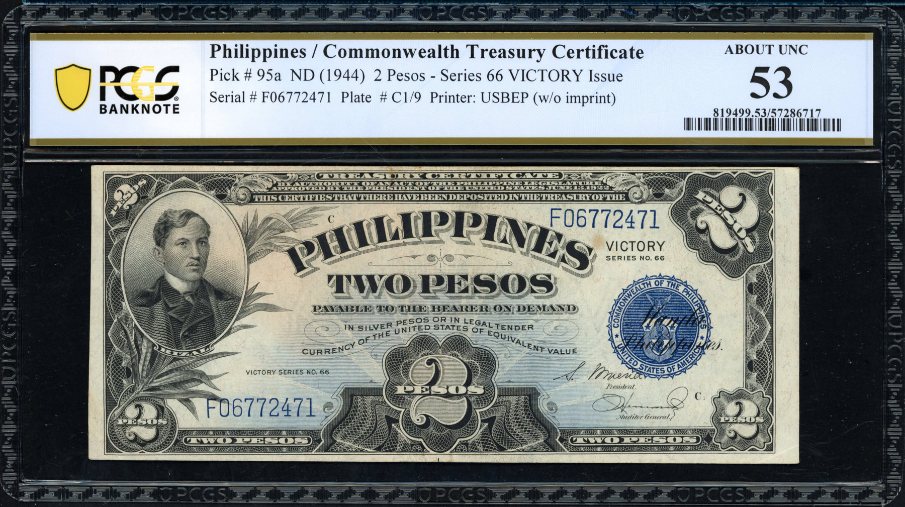 Philippines ND (1944) 2 Pesos Commonwealth Treasury Certificate Victory ...