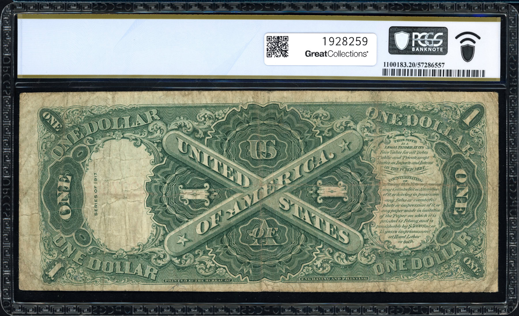 Fr. 39 1917 $1 Legal Tender Note Speelman / White PCGS Banknote Very ...