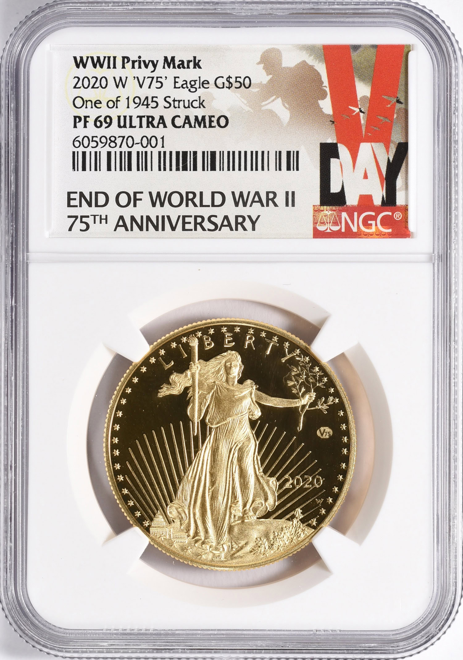 2020-W $50 One-Ounce Gold American Eagle V75 Privy 1 of 1945 Struck NGC ...