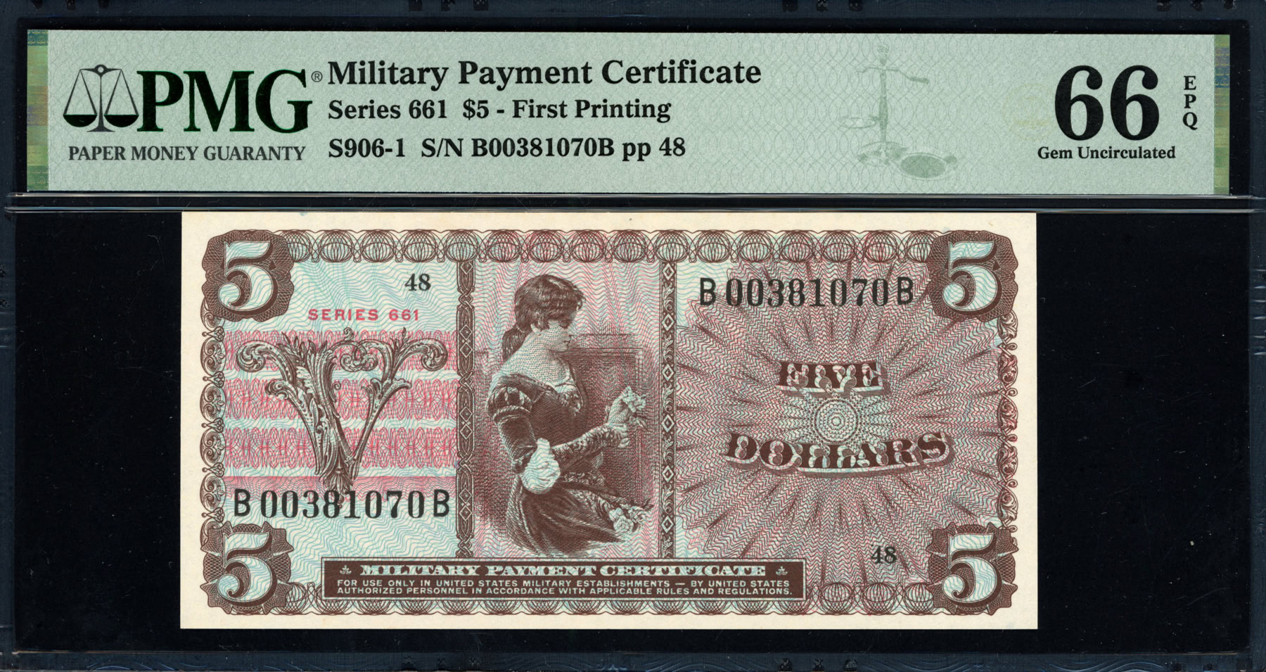 Series 661 $5 Military Payment Certificate Highest Note First Printing ...