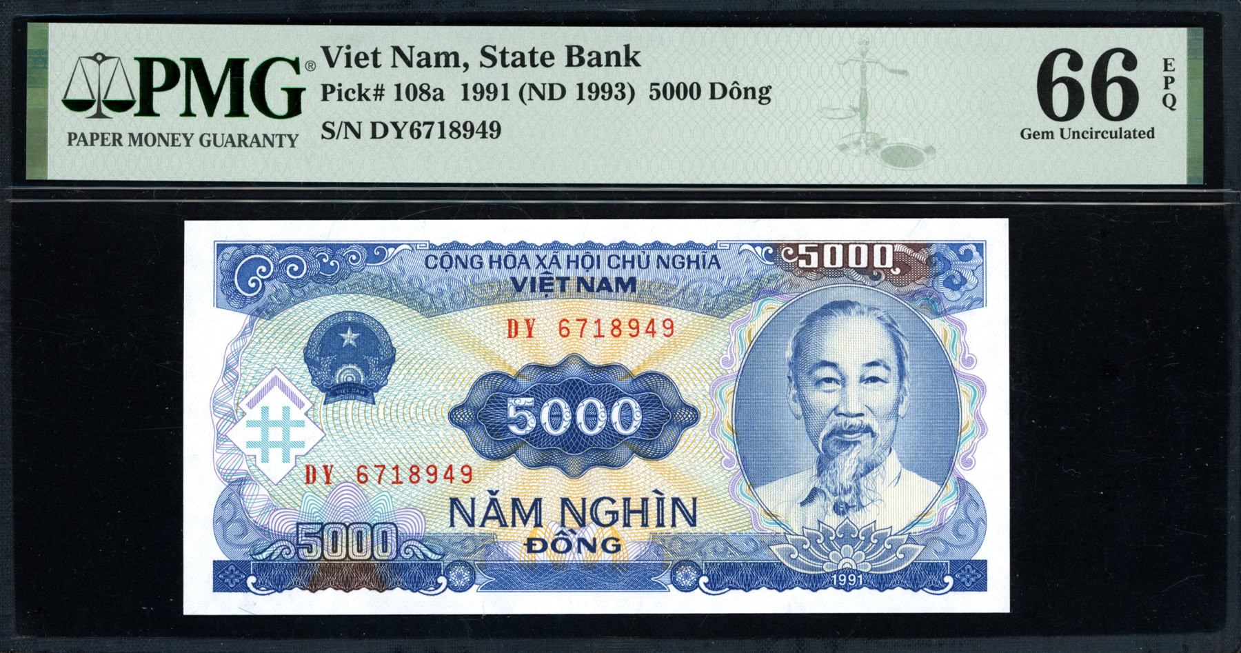 Vietnam 1991 (ND 1993) 5,000 Dong State Bank Note SCWPM-108a PMG Gem ...