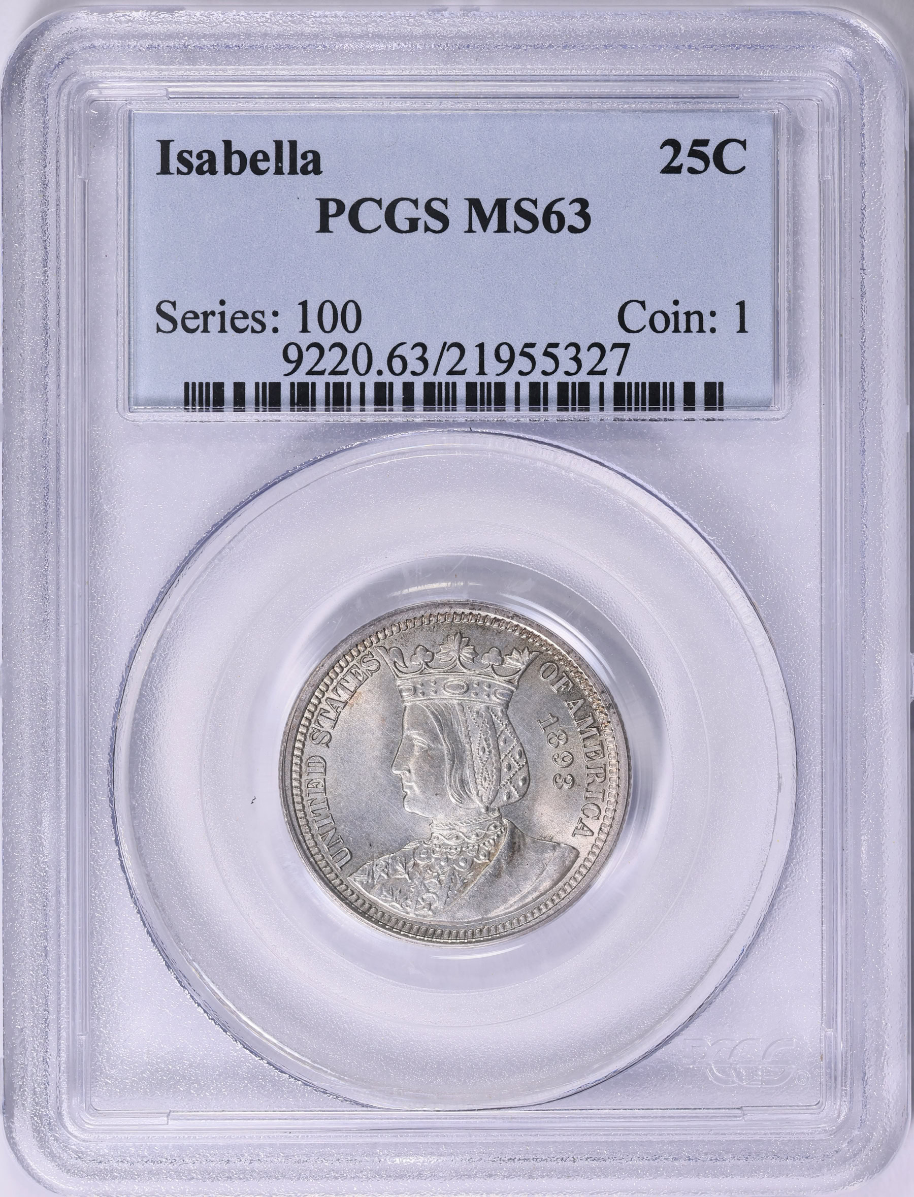 1893 World Columbian Exposition, Isabella Quarter PCGS MS-63 (Item ...