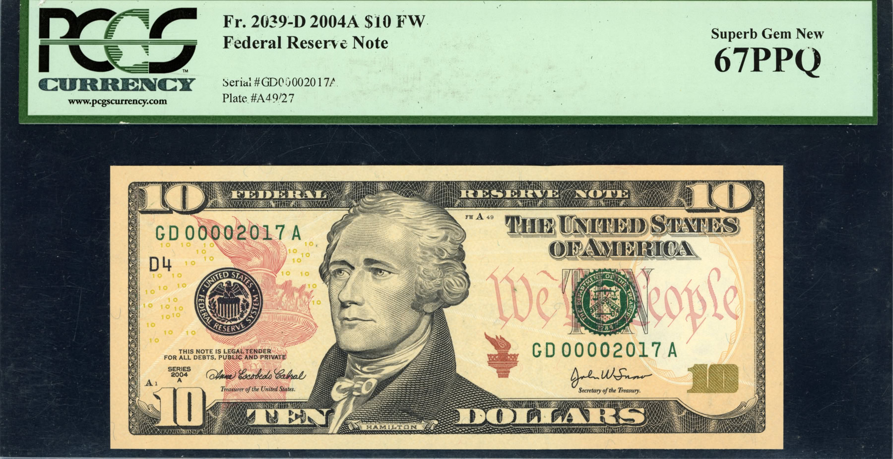 Fr. 2039-D (GDA Block) 2004A $10 Cleveland Federal Reserve Note *Low ...