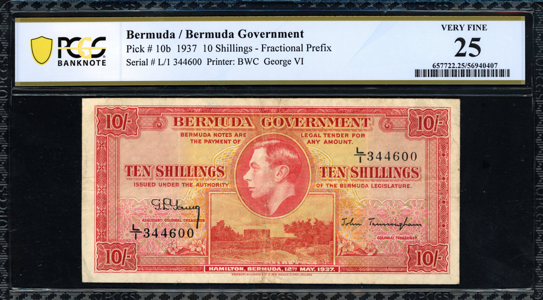 Bermuda 1937 10 Shillings Bermuda Government Note SCWPM-10b PCGS ...