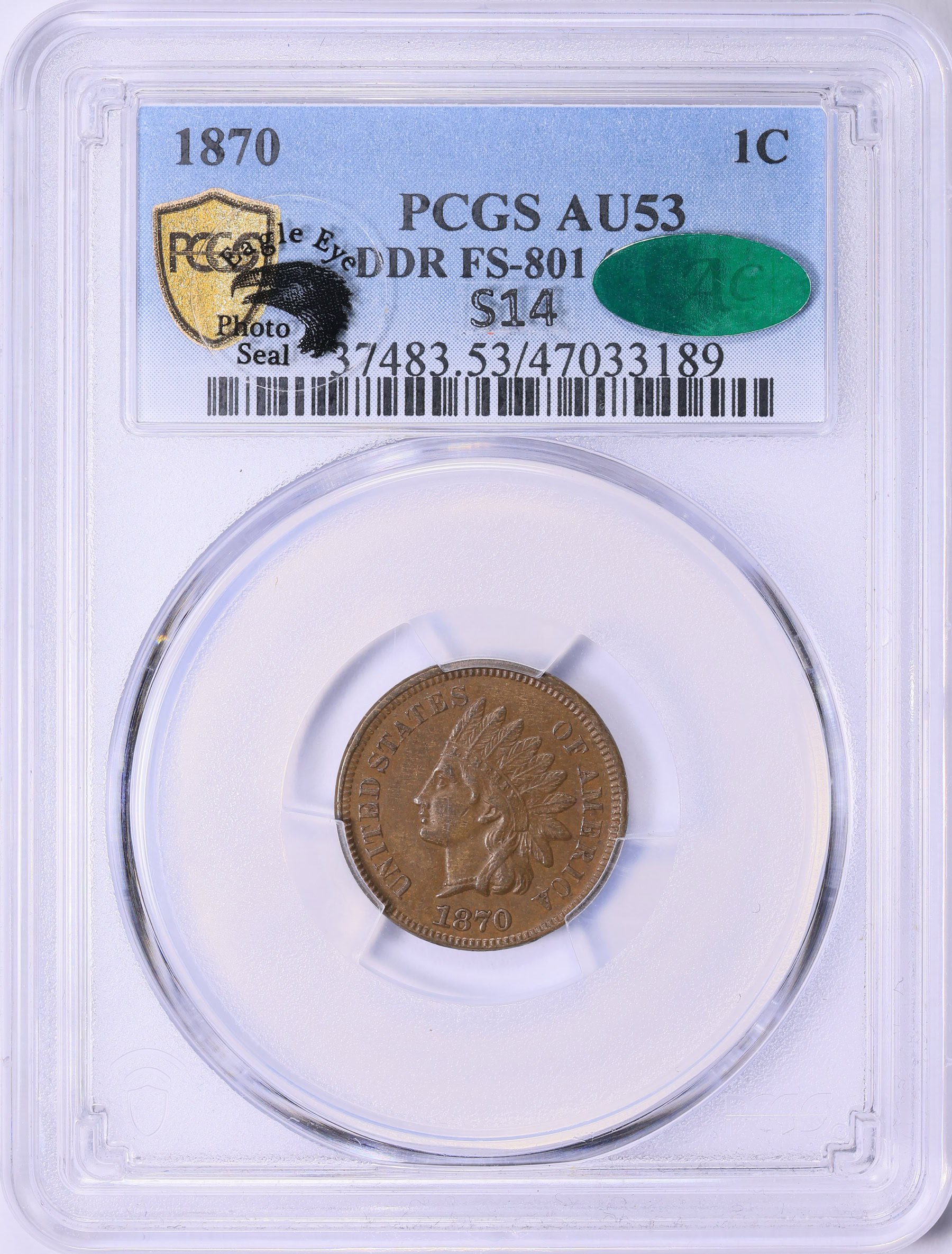 1870 Indian Cent Doubled Die Reverse FS-801 S-14 PCGS AU-53 BN (CAC ...