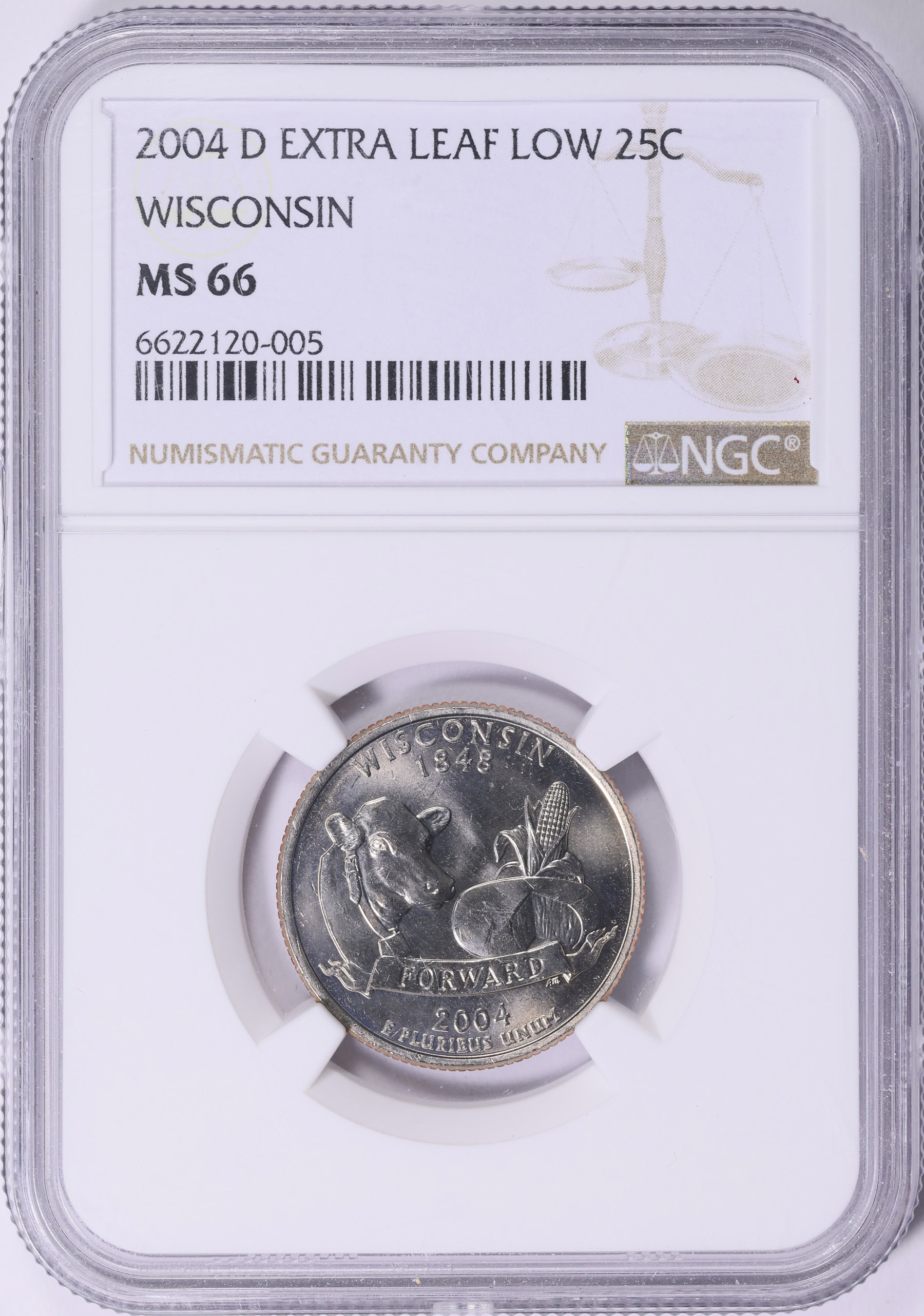 2004-D State Quarter Wisconsin Extra Leaf Low NGC MS-66 (Item 1928814 ...