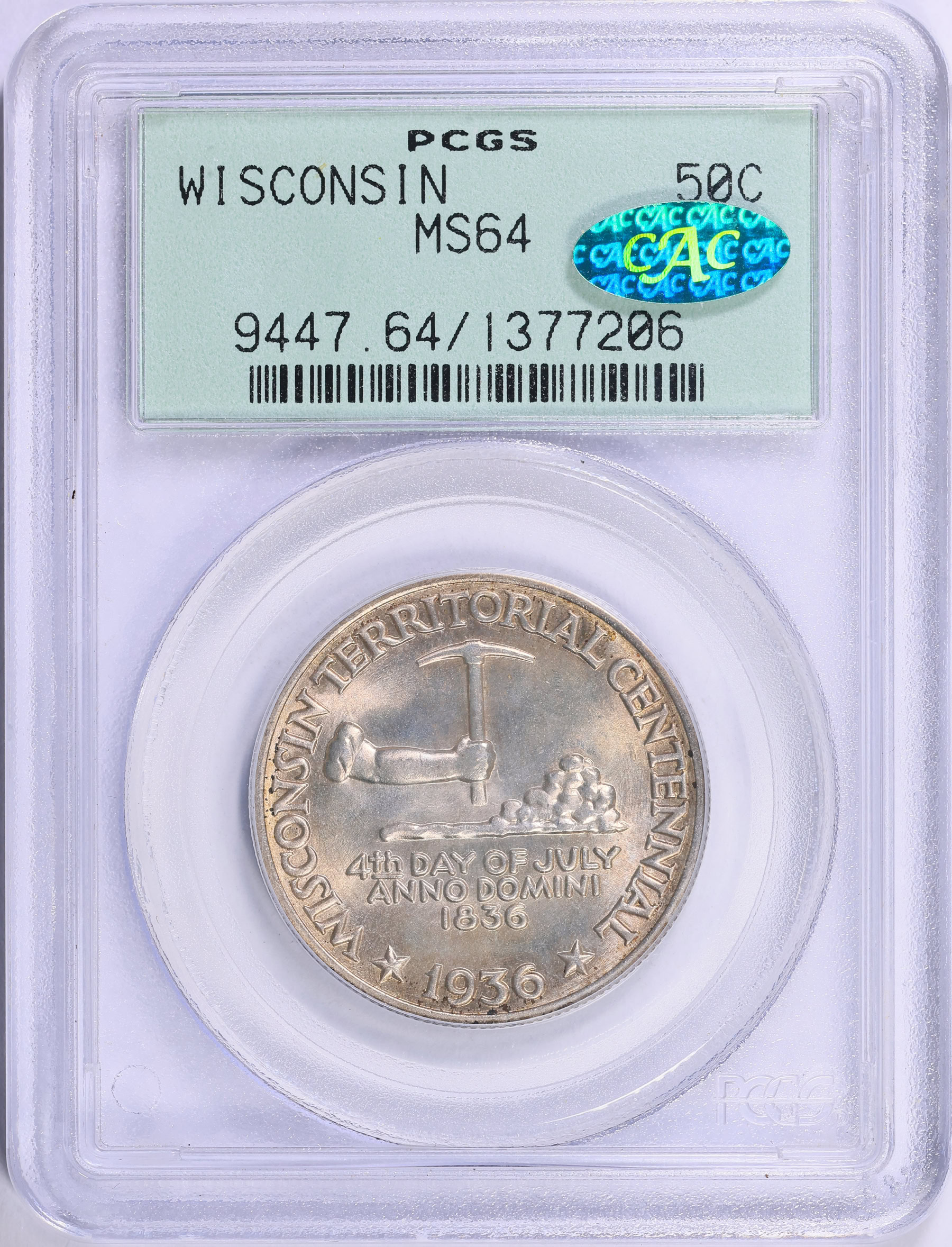 1936 Wisconsin Territorial Centennial Half Dollar PCGS MS-64 (CAC Green ...