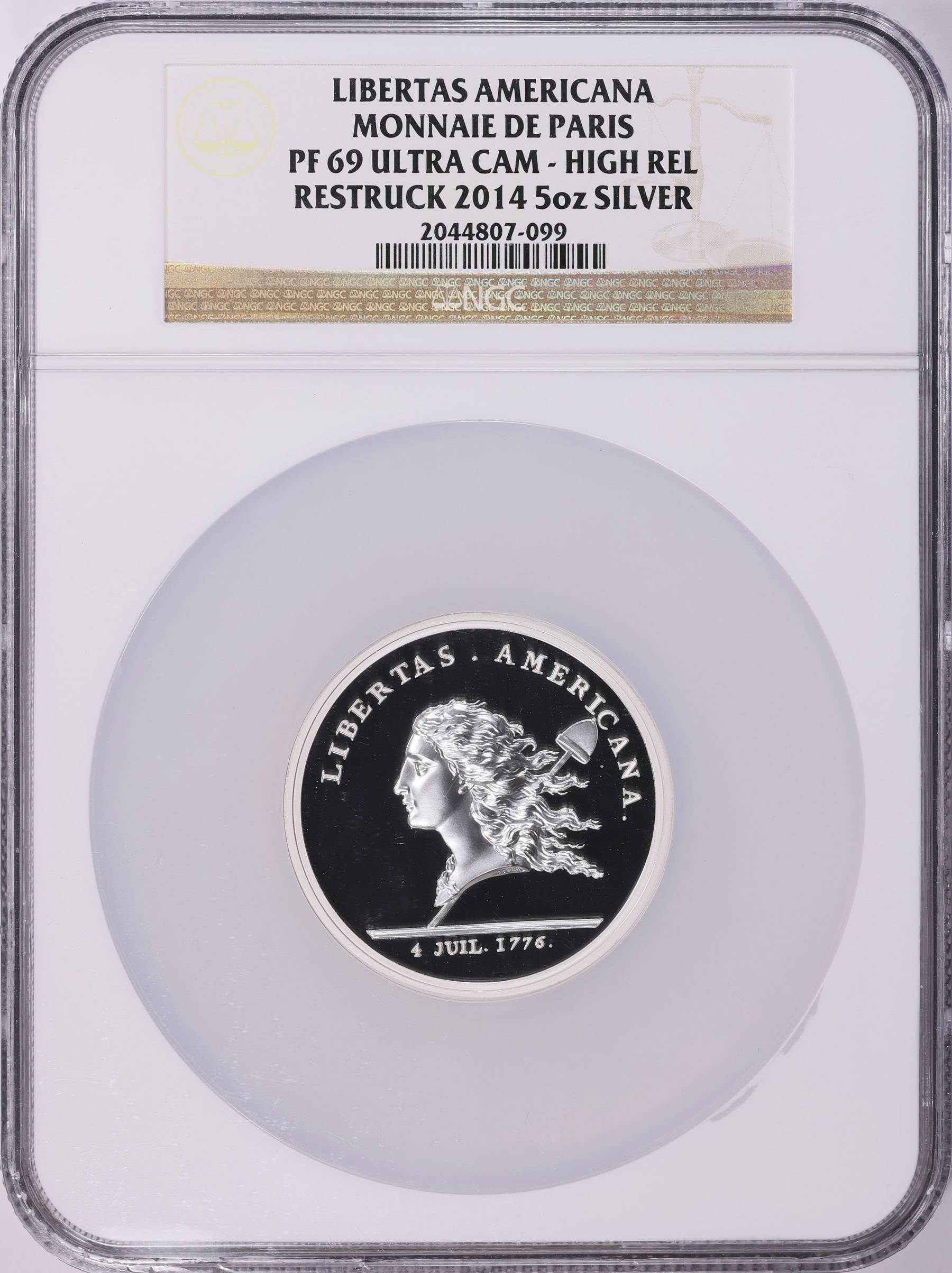 France "1776" (Restruck 2014) Silver 5oz. High Relief Libertas ...