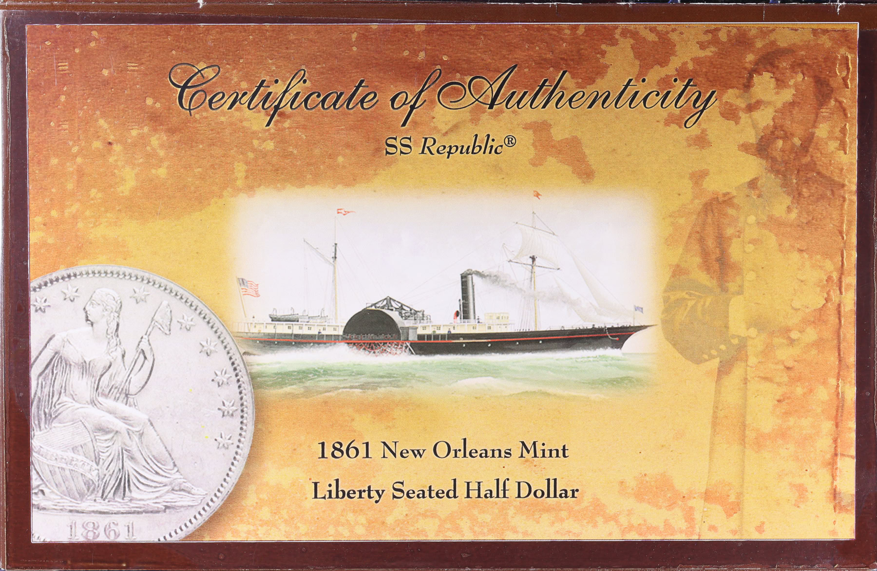 1861-O Seated Liberty Half Dollar CSA Obverse W-10 SS Republic Shipwreck Effect NGC Certified ...