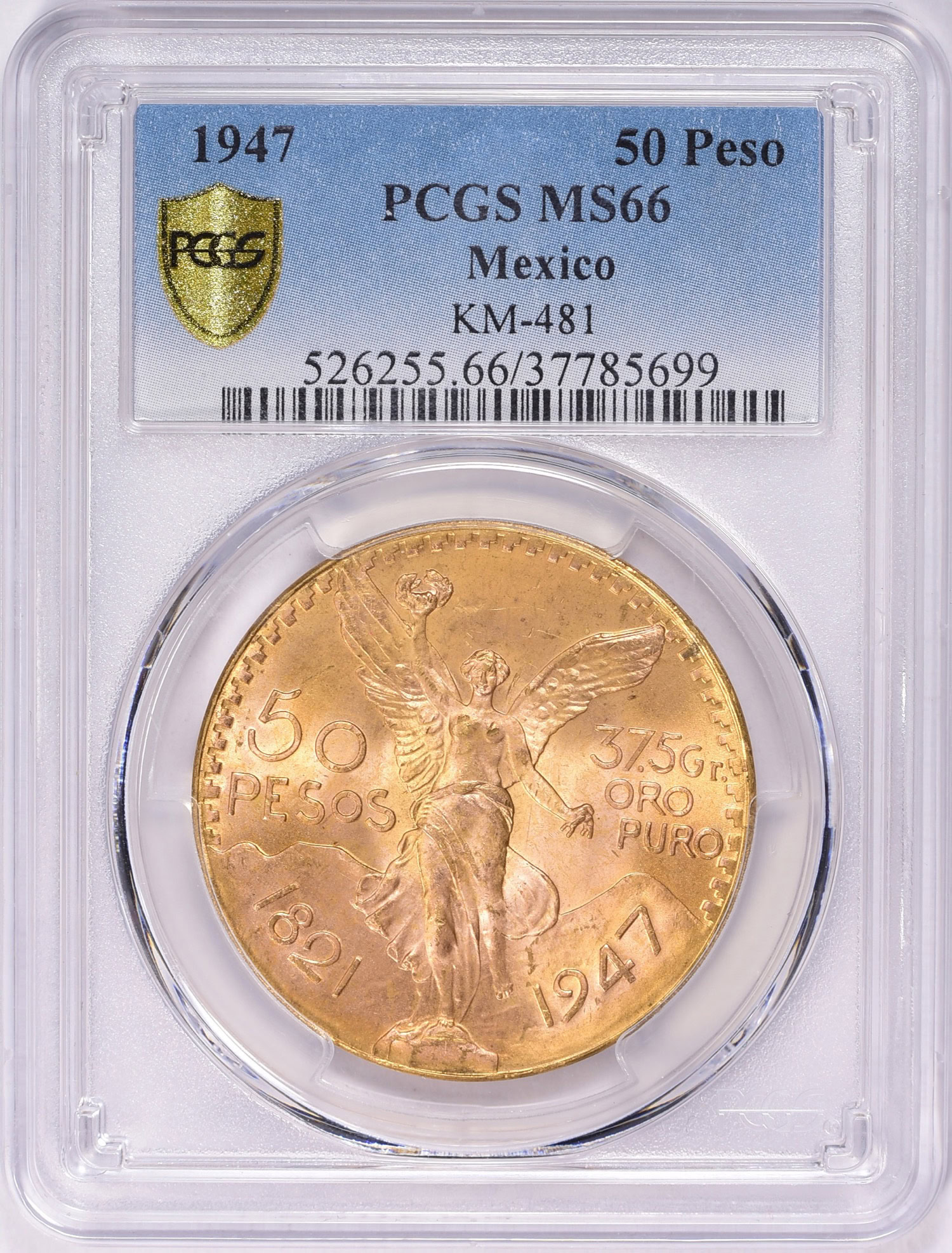Mexico 1947 Gold 50 Pesos KM-481 PCGS MS-66 (AGW = 1.2057 oz.) (Item 1928981) | GreatCollections ...