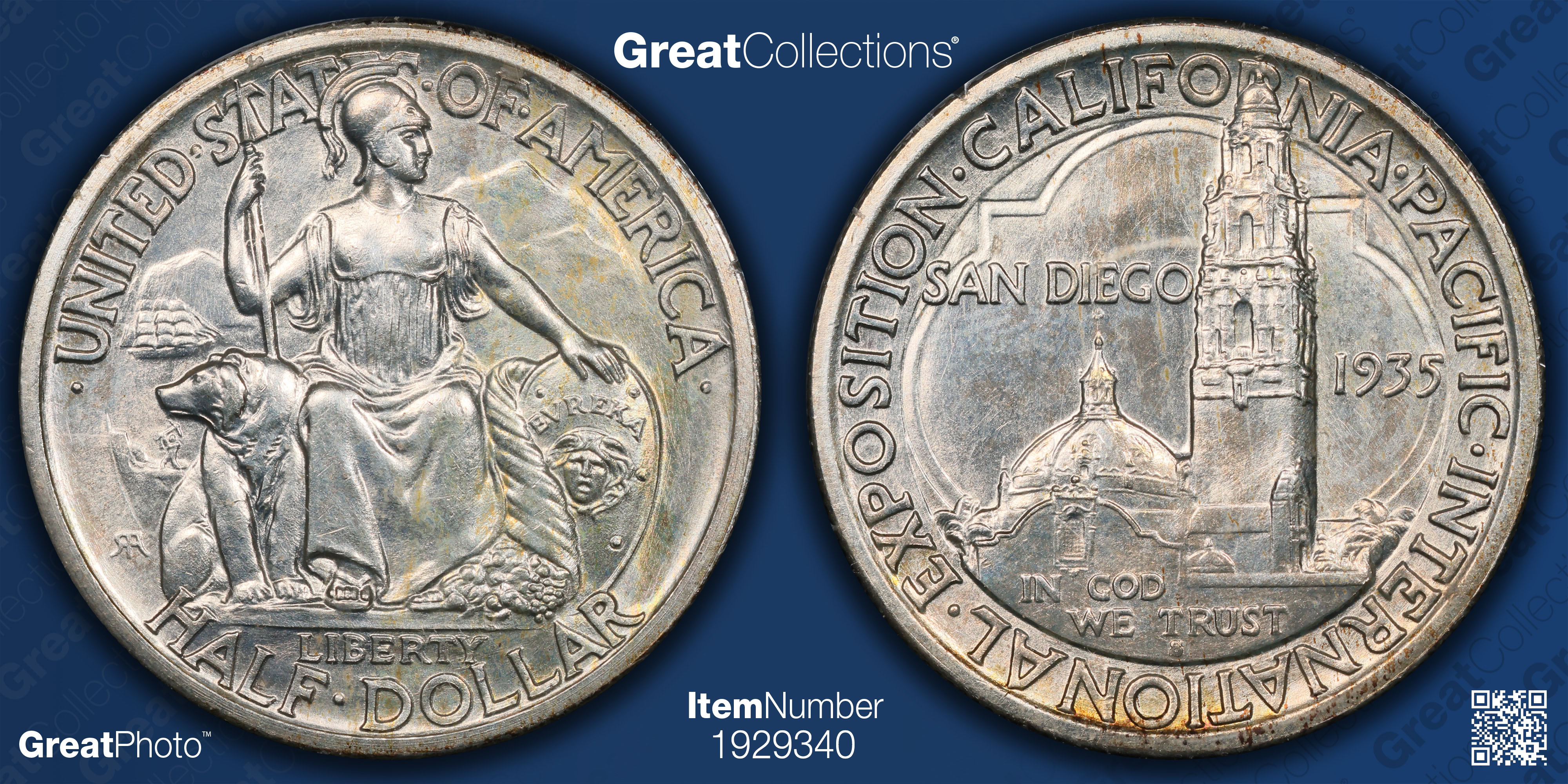 1935-S San Diego, California Pacific International Exposition Half ...