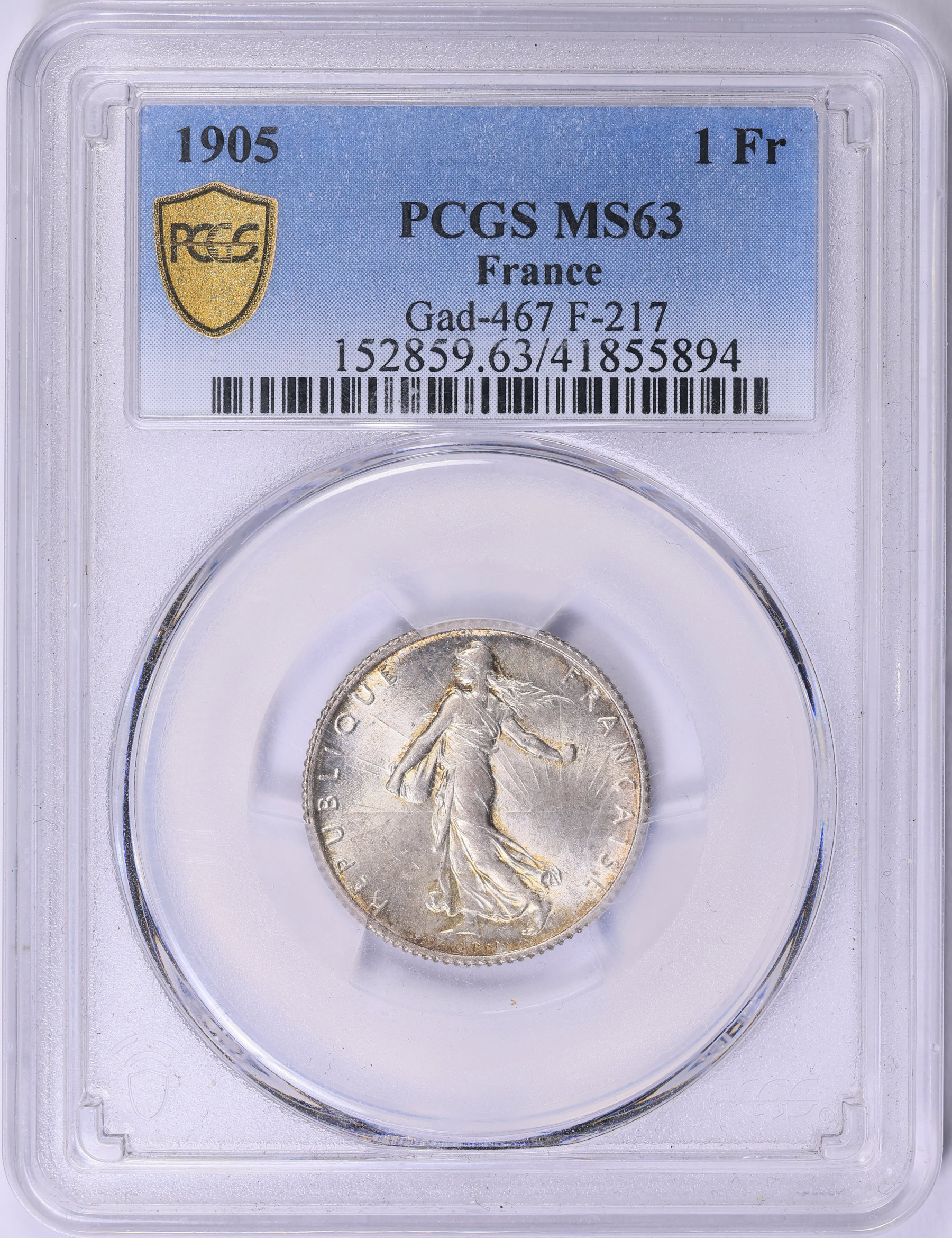 France 1905 Silver Franc KM-844.1 PCGS MS-63 (Toned) (Item 1929361 ...