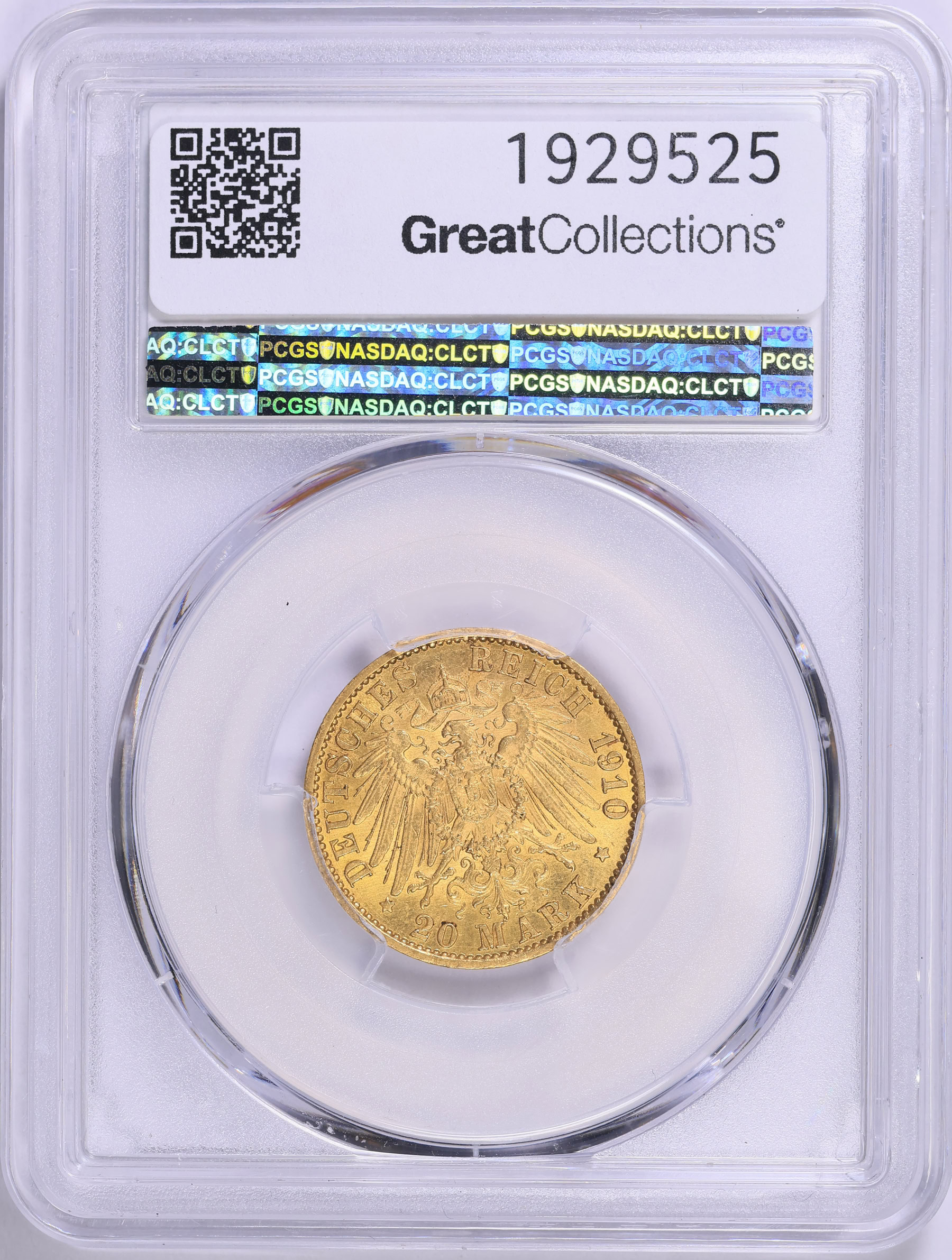 Germany - Prussia 1910-A Gold 20 Marks KM-521 PCGS MS-62 (AGW = 0.2305 ...