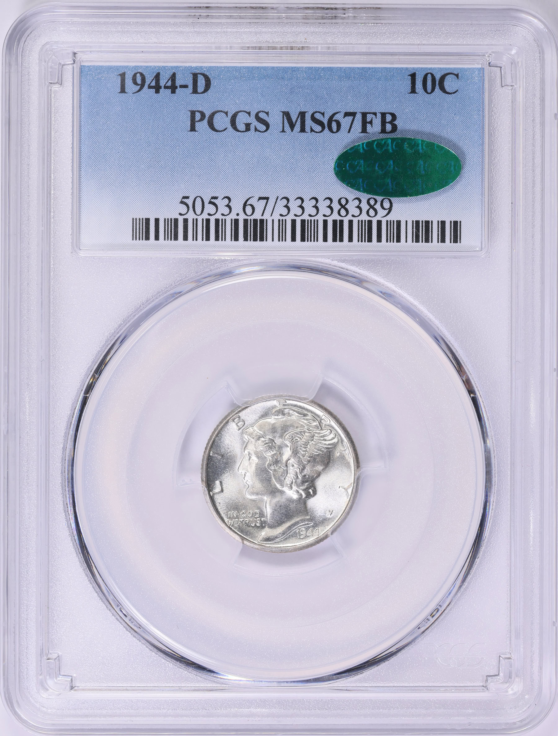 1944-D Mercury Dime PCGS MS-67 FB (CAC Green) (Item 1929775) | GreatCollections Coin Auctions