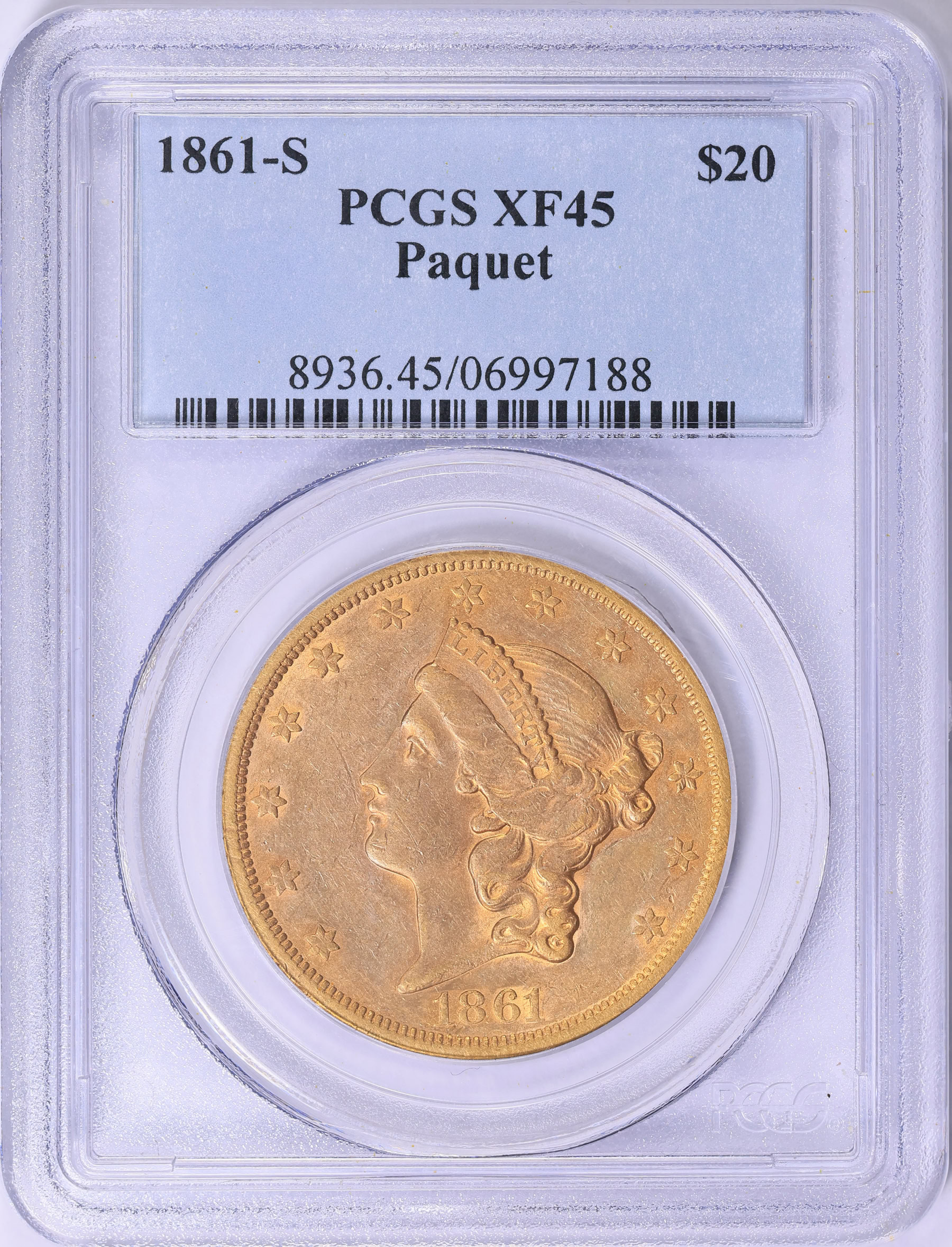 1861-S Liberty Gold Double Eagle Paquet Reverse PCGS XF-45 (Item 1930013) | GreatCollections ...