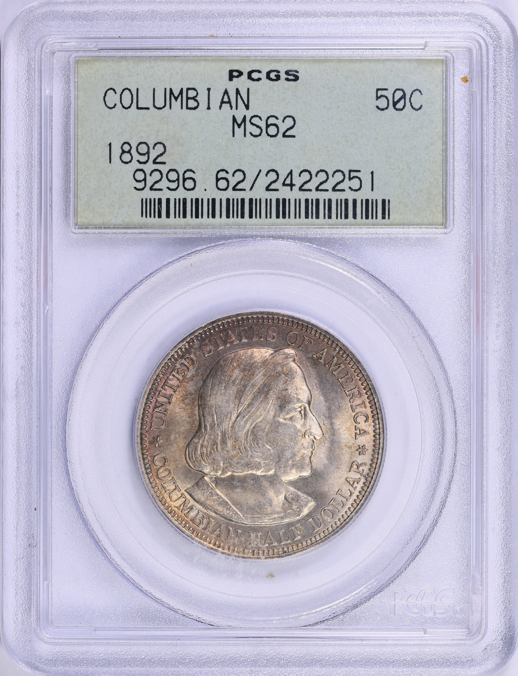 1892 World Columbian Exposition Half Dollar PCGS MS-62 OGH (Toned ...