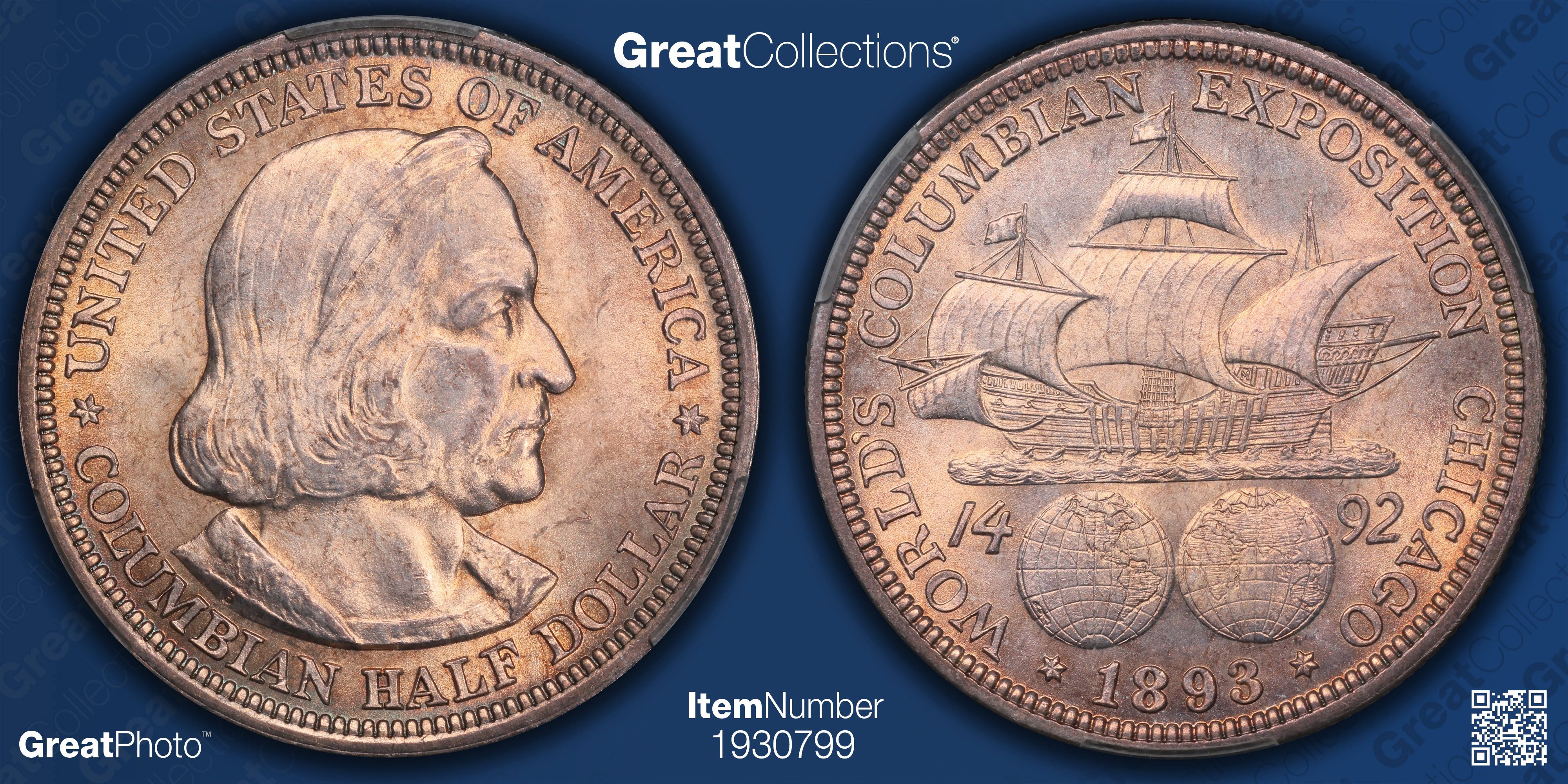 1893 World Columbian Exposition Half Dollar CACG MS-64 (Toned) (Item ...