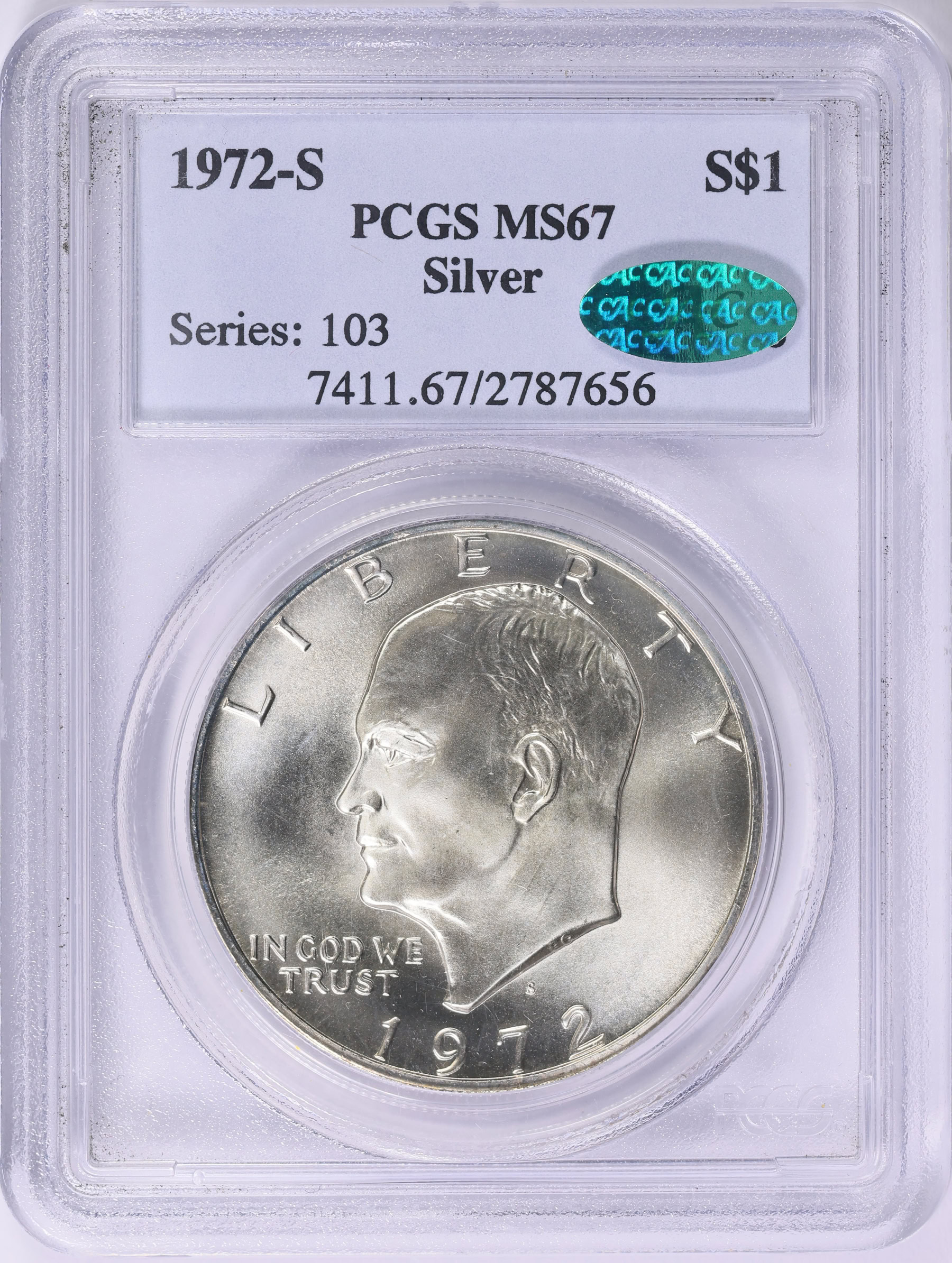 1972-S Eisenhower Dollar Silver PCGS MS-67 (CAC Green) (Item 1931089) | GreatCollections Coin ...