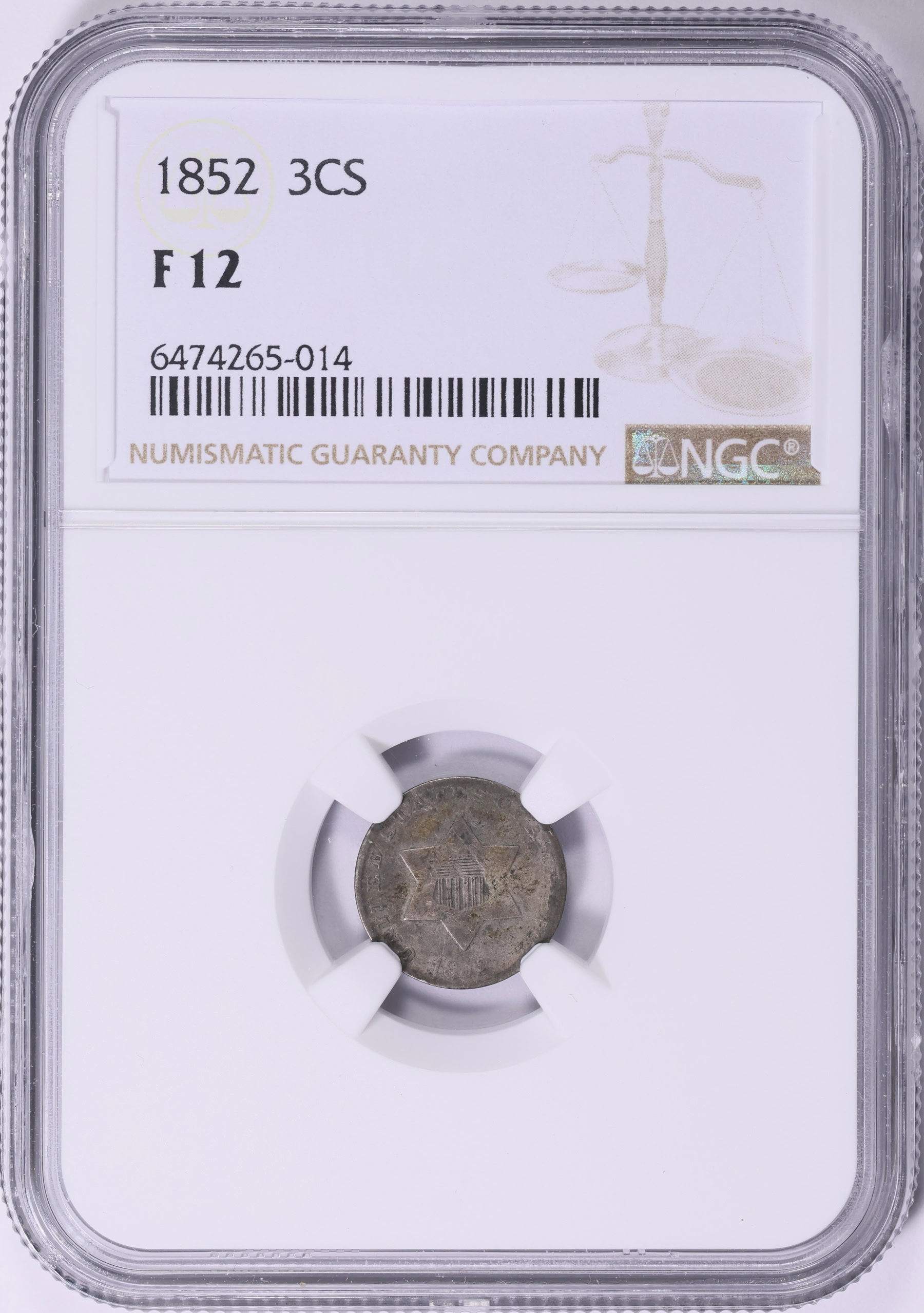 1852 Silver Three-Cent Piece NGC F-12 (Item 1931093) | GreatCollections ...