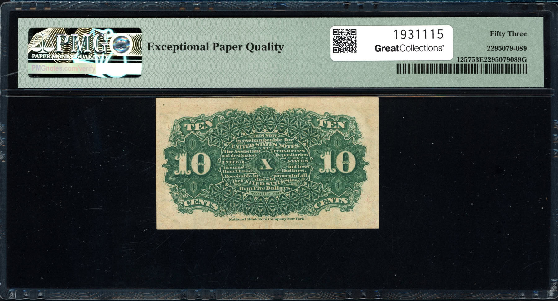 Fr. 1257 Fourth Issue 10 Cents Fractional Currency Note Allison ...
