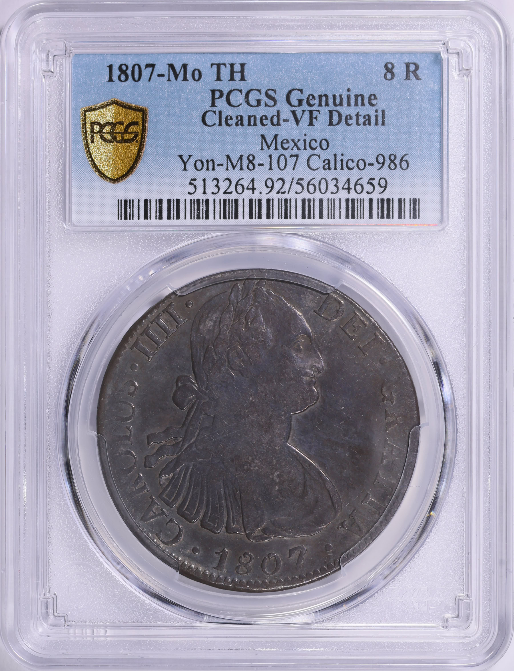 Mexico 1807-Mo TH Silver 8 Reales KM-109 PCGS Genuine VF Details (Item ...
