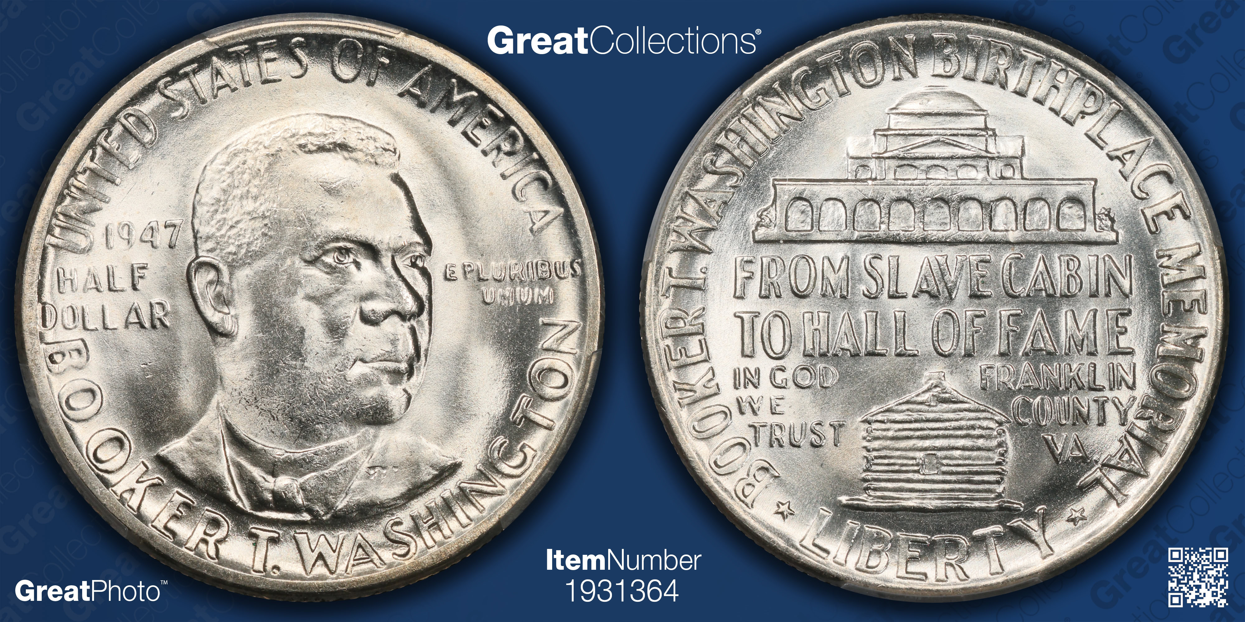 1947 Booker T. Washington Memorial Half Dollar PCGS MS-65 (Item 1931364) | GreatCollections Coin ...