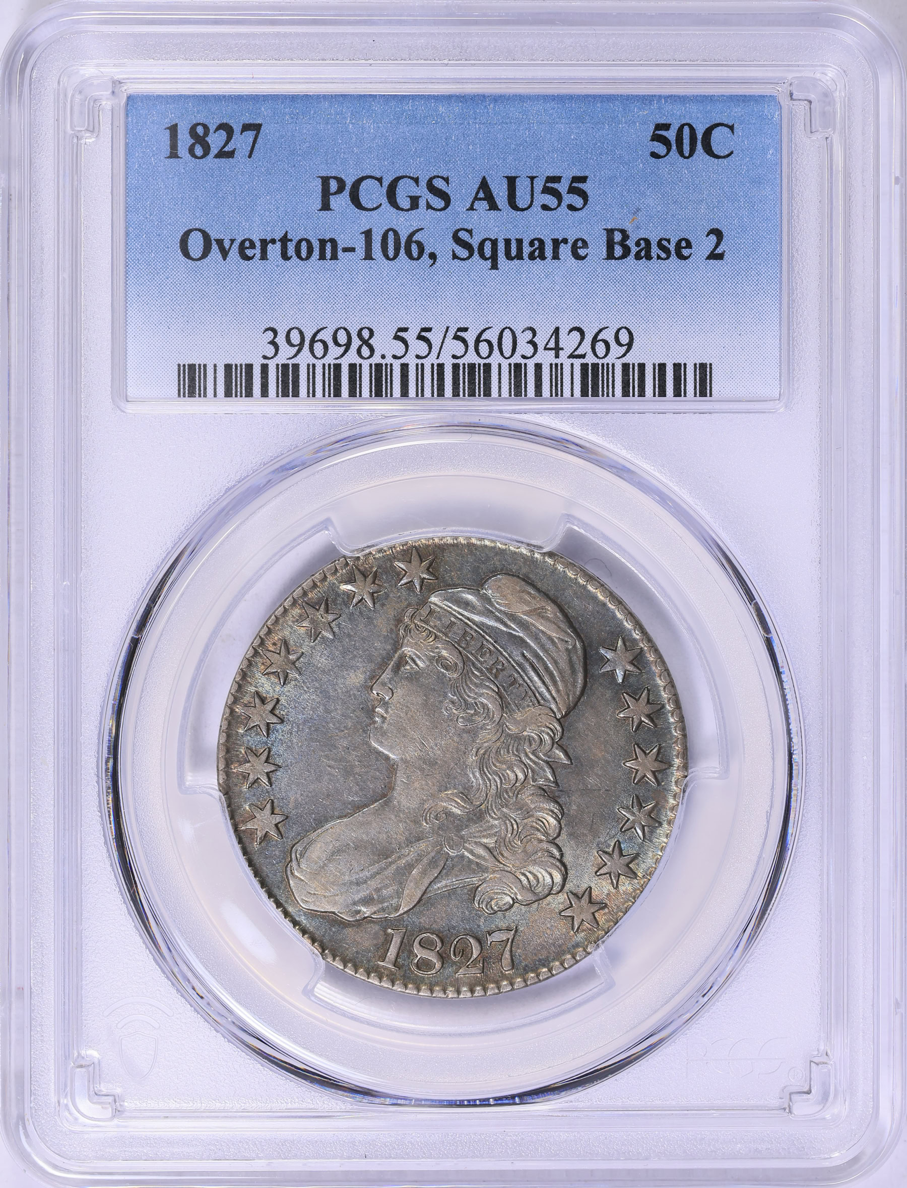 1827 Capped Bust Half Dollar Square Base 2 Overton 106 PCGS AU-55 ...