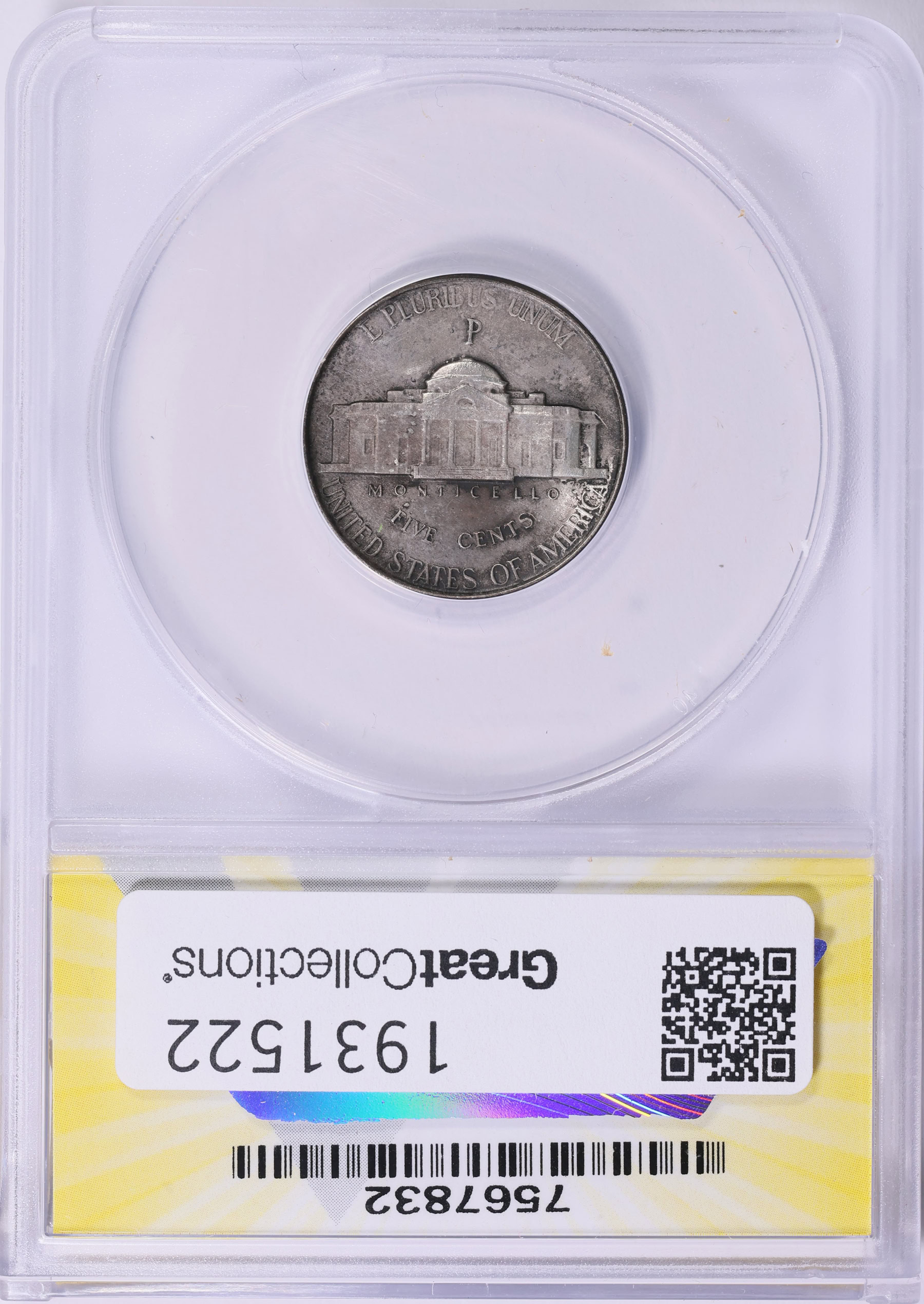 Mint Error 1943-P Jefferson Nickel Major Obverse Lamination ANACS MS-60 ...