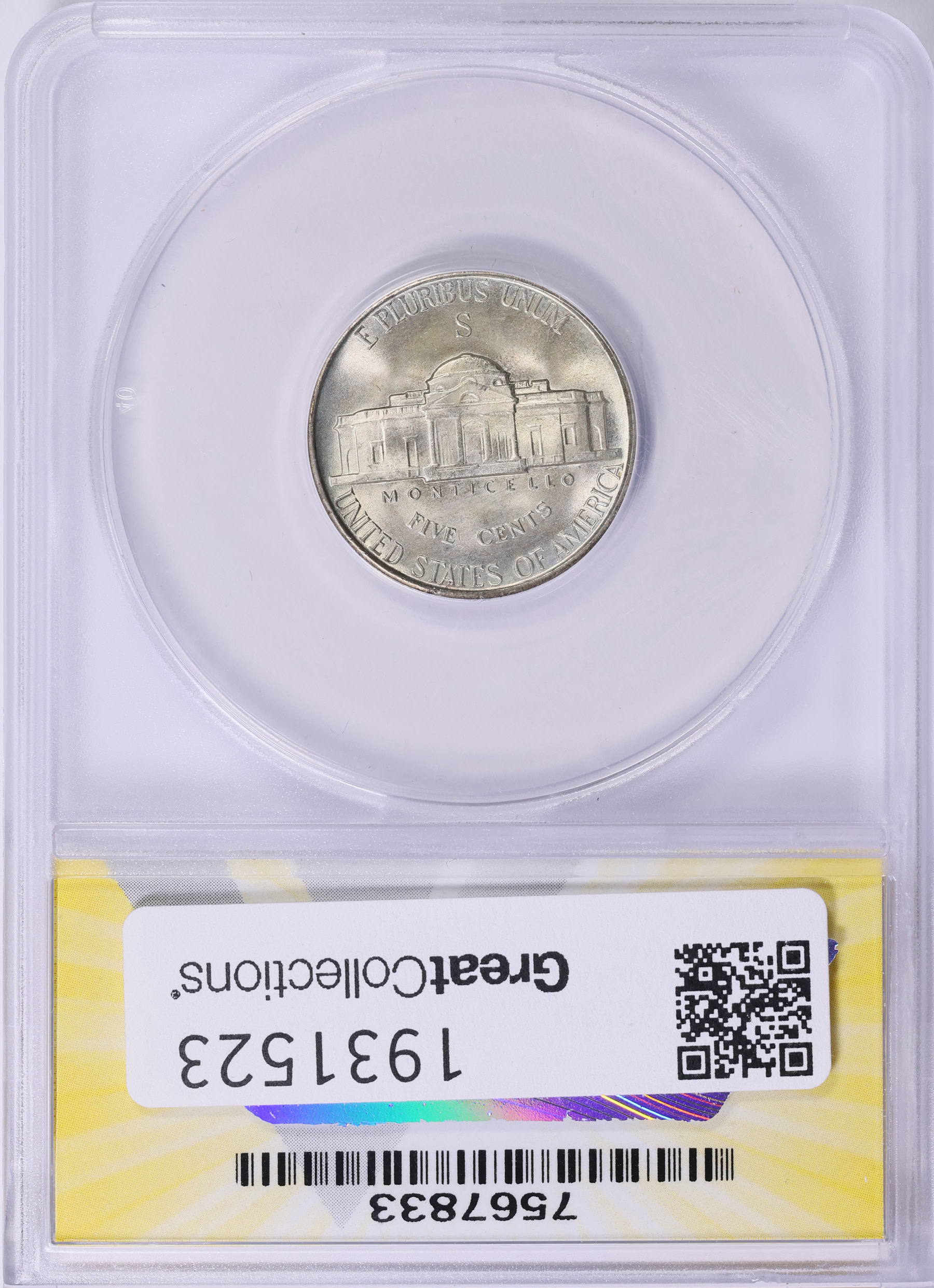Mint Error 1944-S Jefferson Nickel Obverse Lamination ANACS MS-64 ...