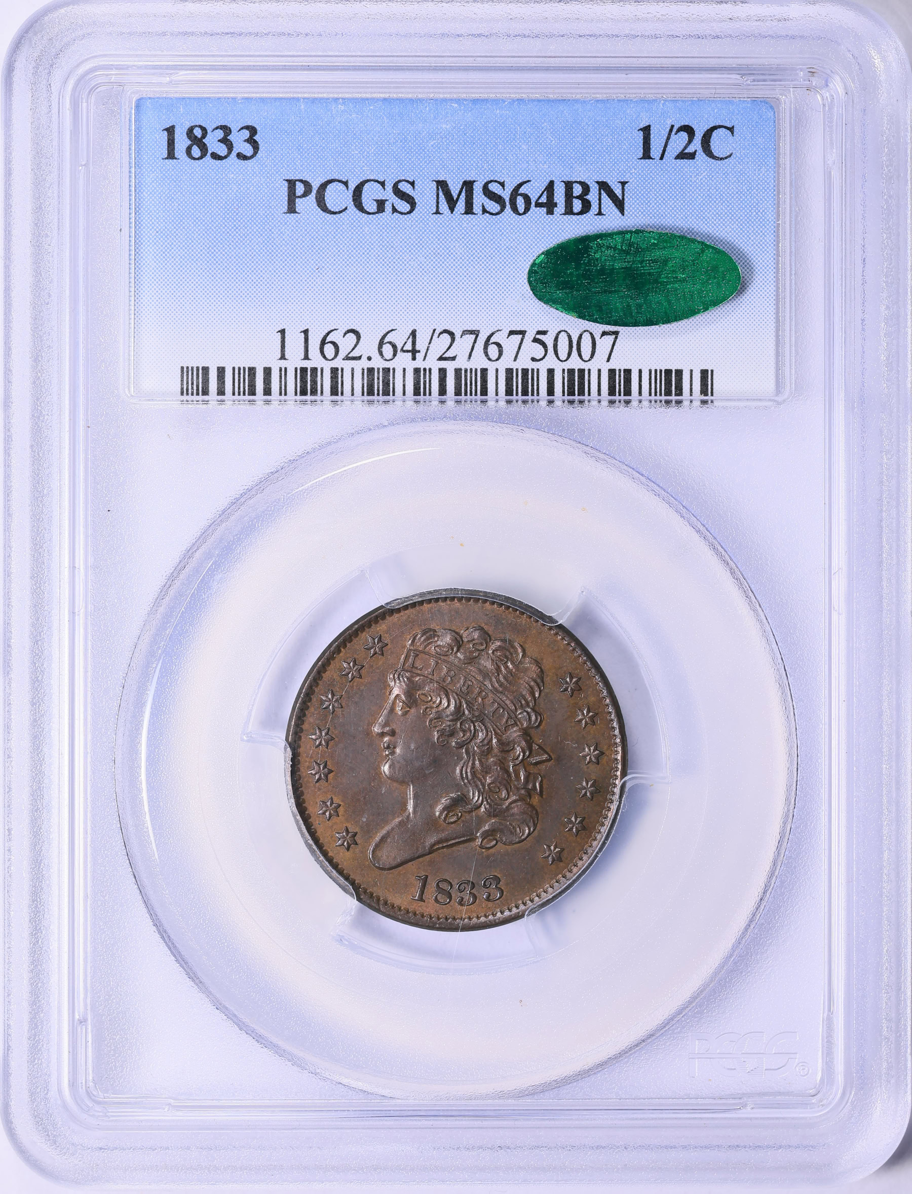 1833 Classic Half Cent PCGS MS-64 BN (CAC Green) (Item 1931581 ...