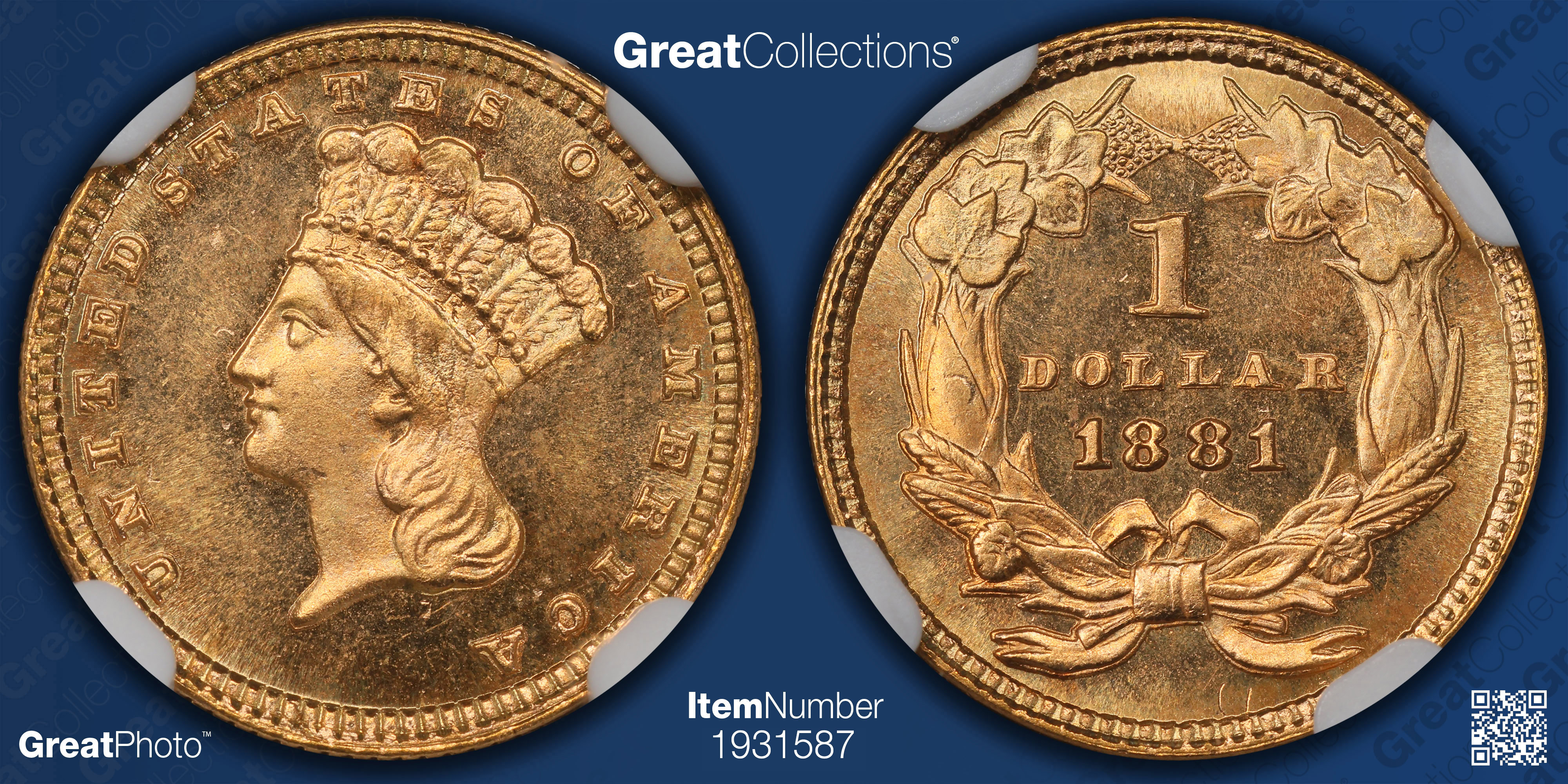 1881 Indian Princess Gold Dollar NGC MS-66+ PL (Item 1931587 ...
