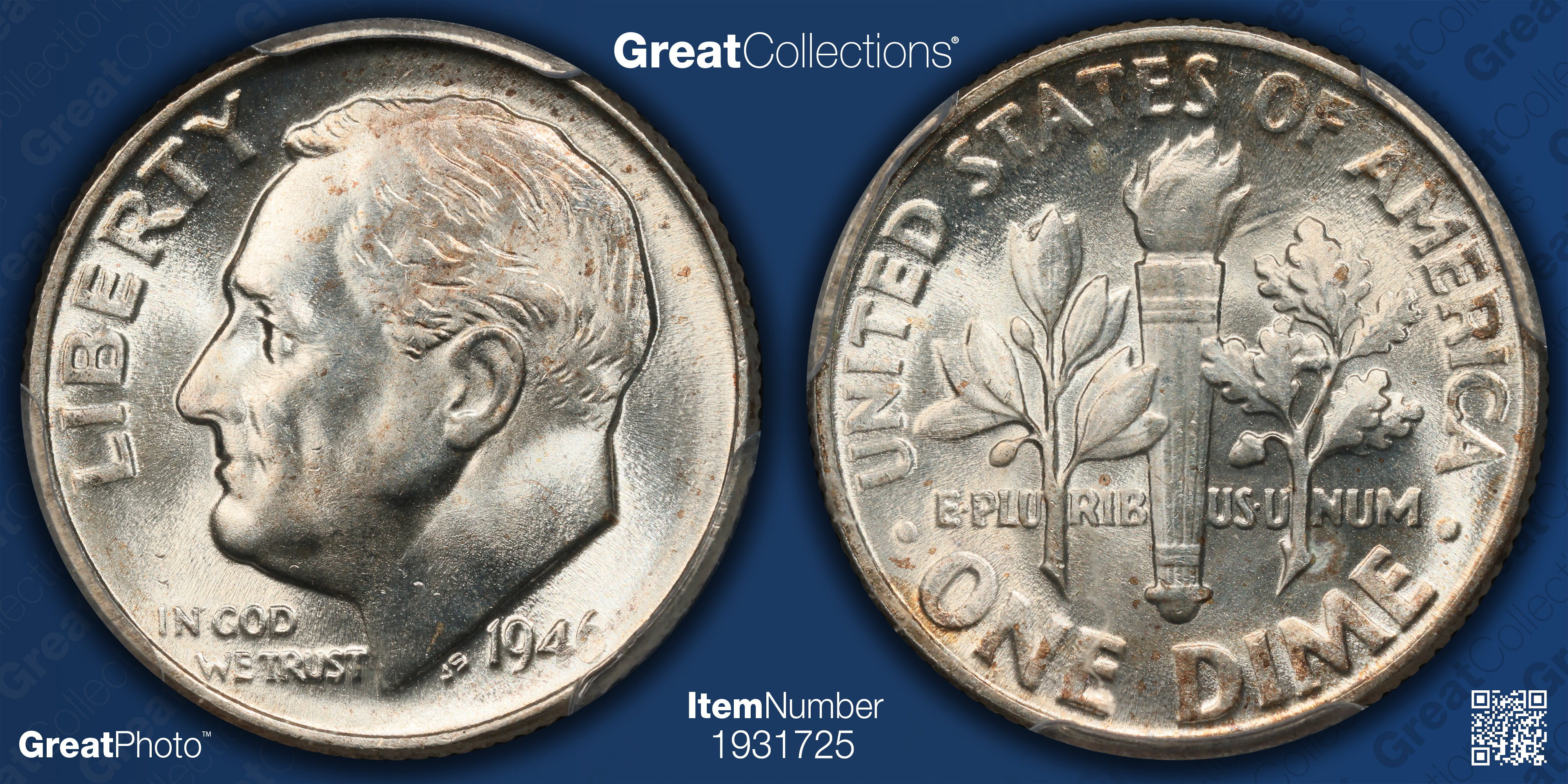 1946 Roosevelt Dime PCGS MS-66 FB (Item 1931725) | GreatCollections ...