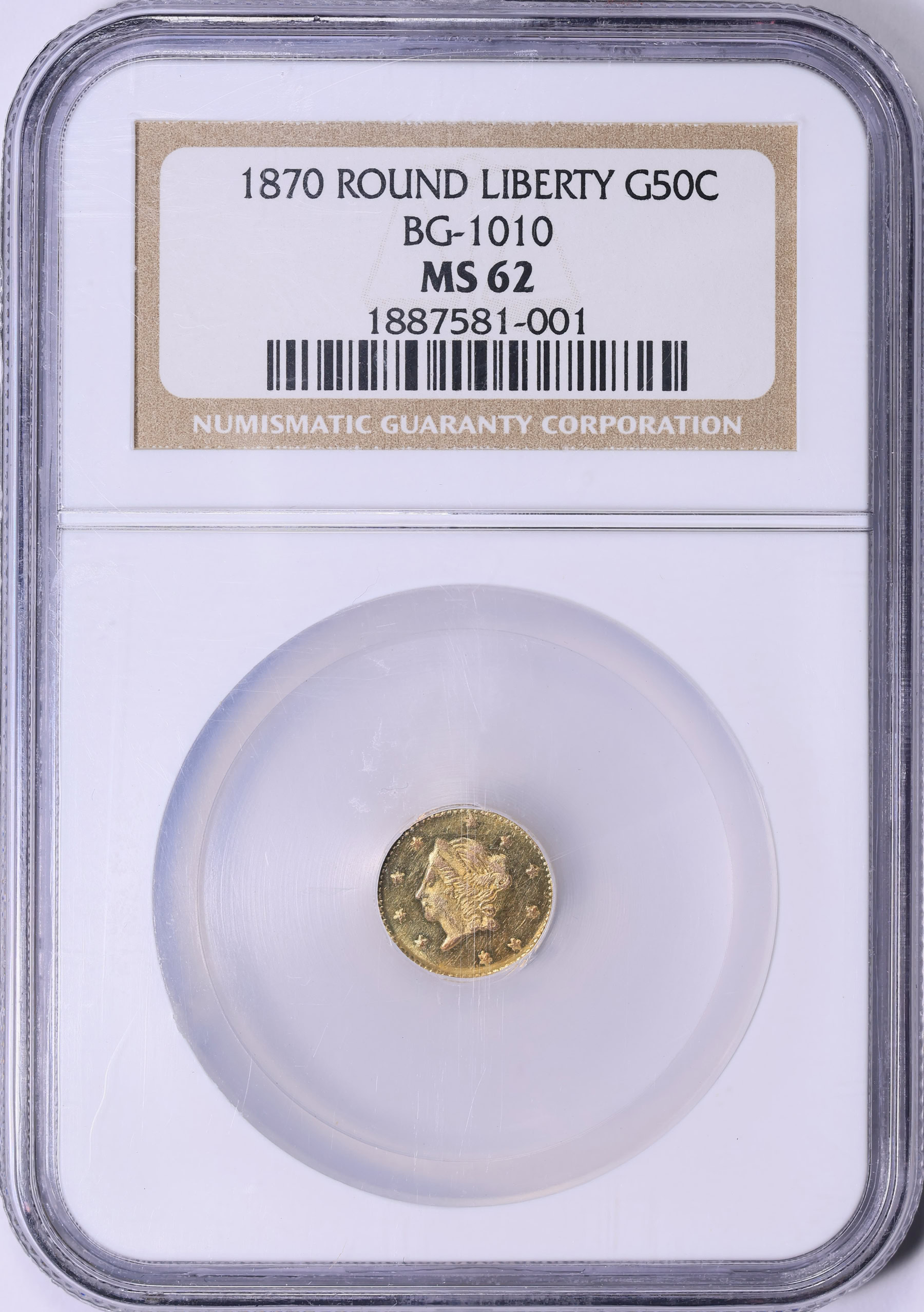 1870 California Fractional Gold 50c BG-1010 NGC MS-62 (Item 1931962 ...