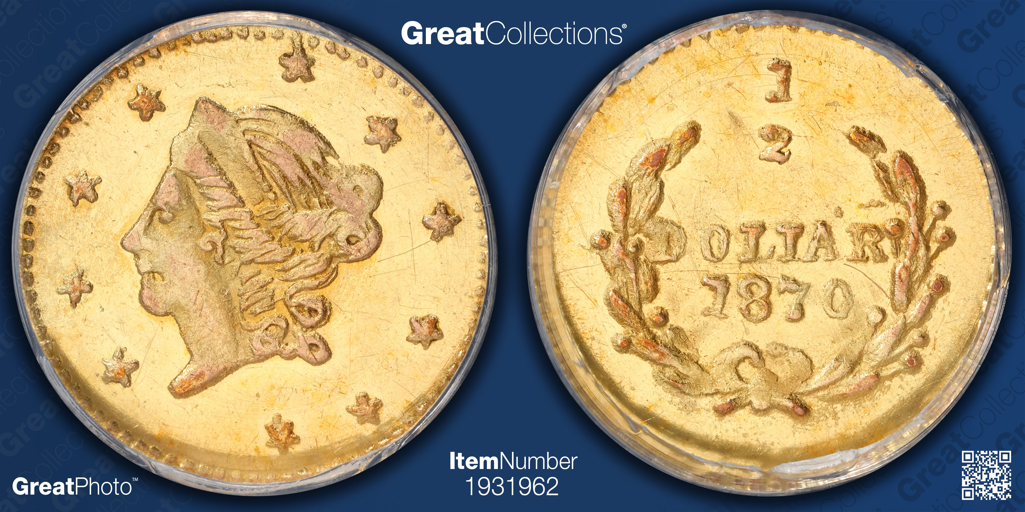 1870 California Fractional Gold 50c BG-1010 NGC MS-62 (Item 1931962 ...