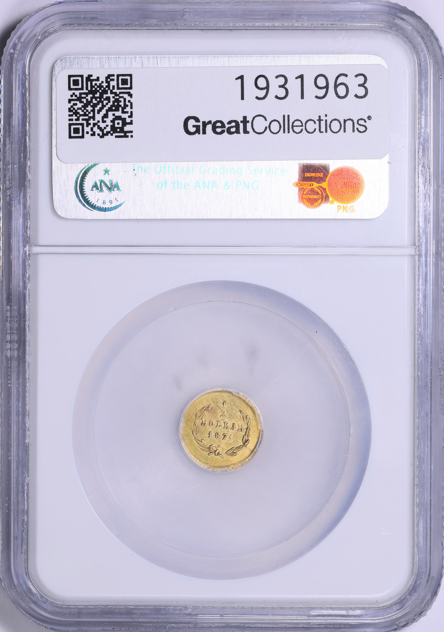 1871 California Fractional Gold 50c BG-1011 NGC MS-62 (Item 1931963 ...