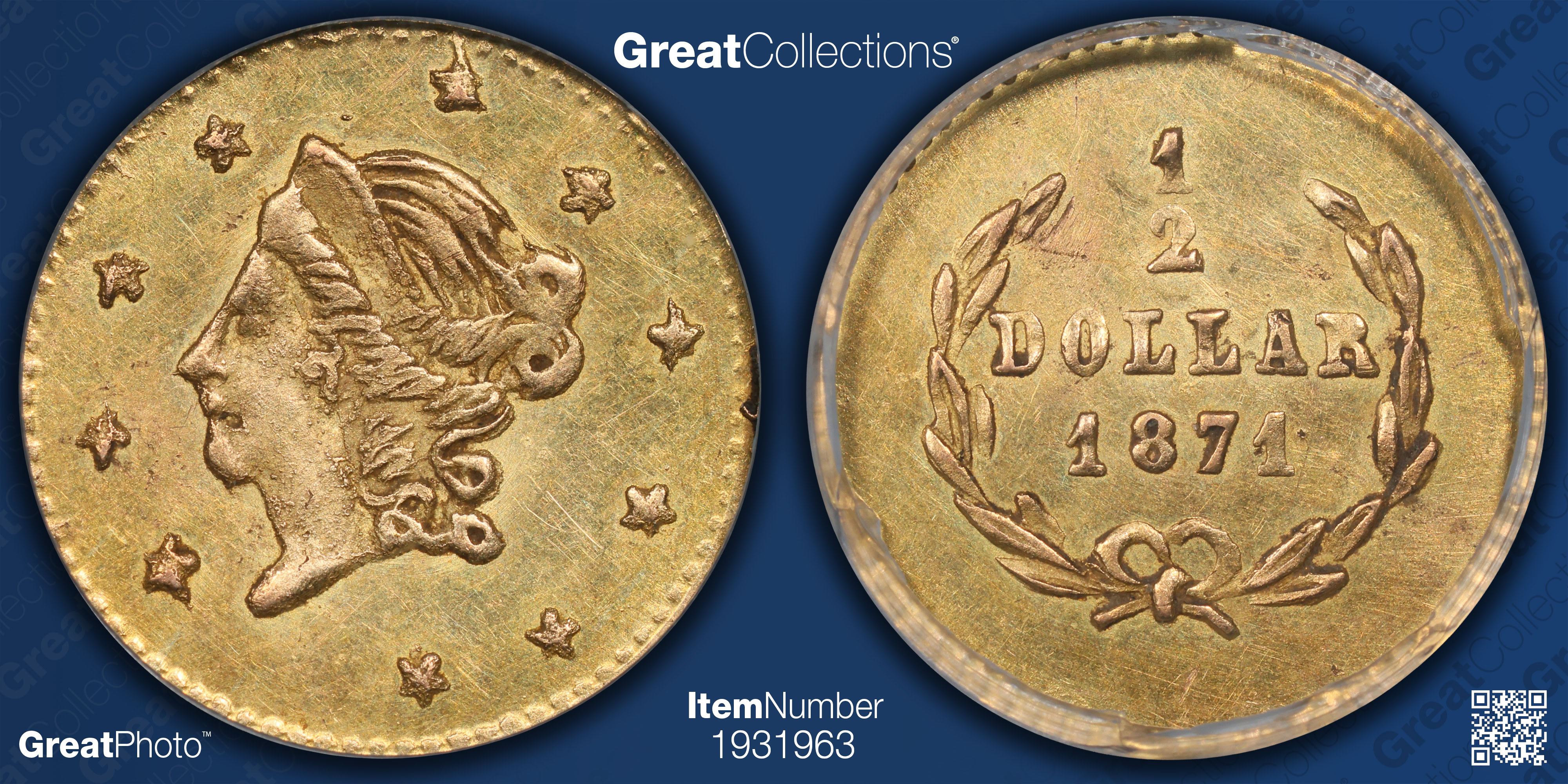 1871 California Fractional Gold 50c BG-1011 NGC MS-62 (Item 1931963 ...