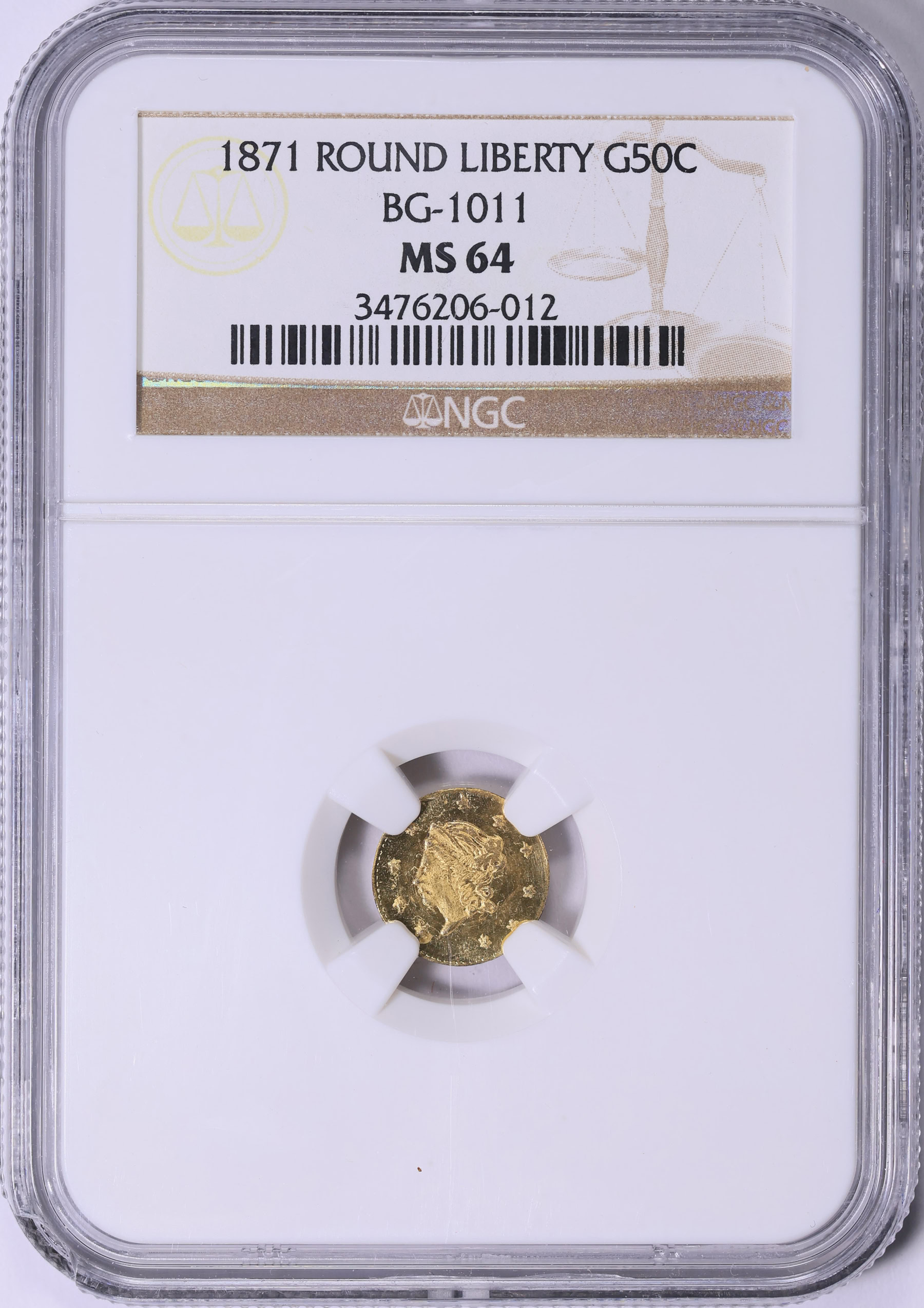 1871 California Fractional Gold 50c BG-1011 NGC MS-64 (Item 1931982 ...