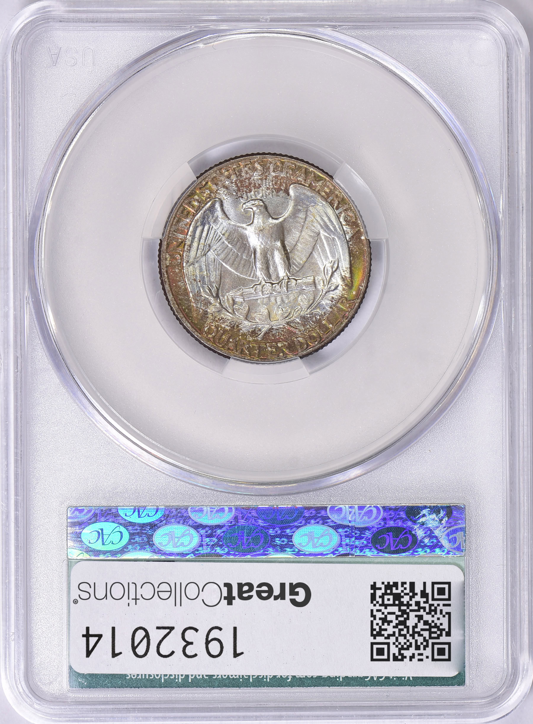 1963-D Washington Quarter CACG MS-67+ (Toned) (Item 1932014) | GreatCollections Coin Auctions
