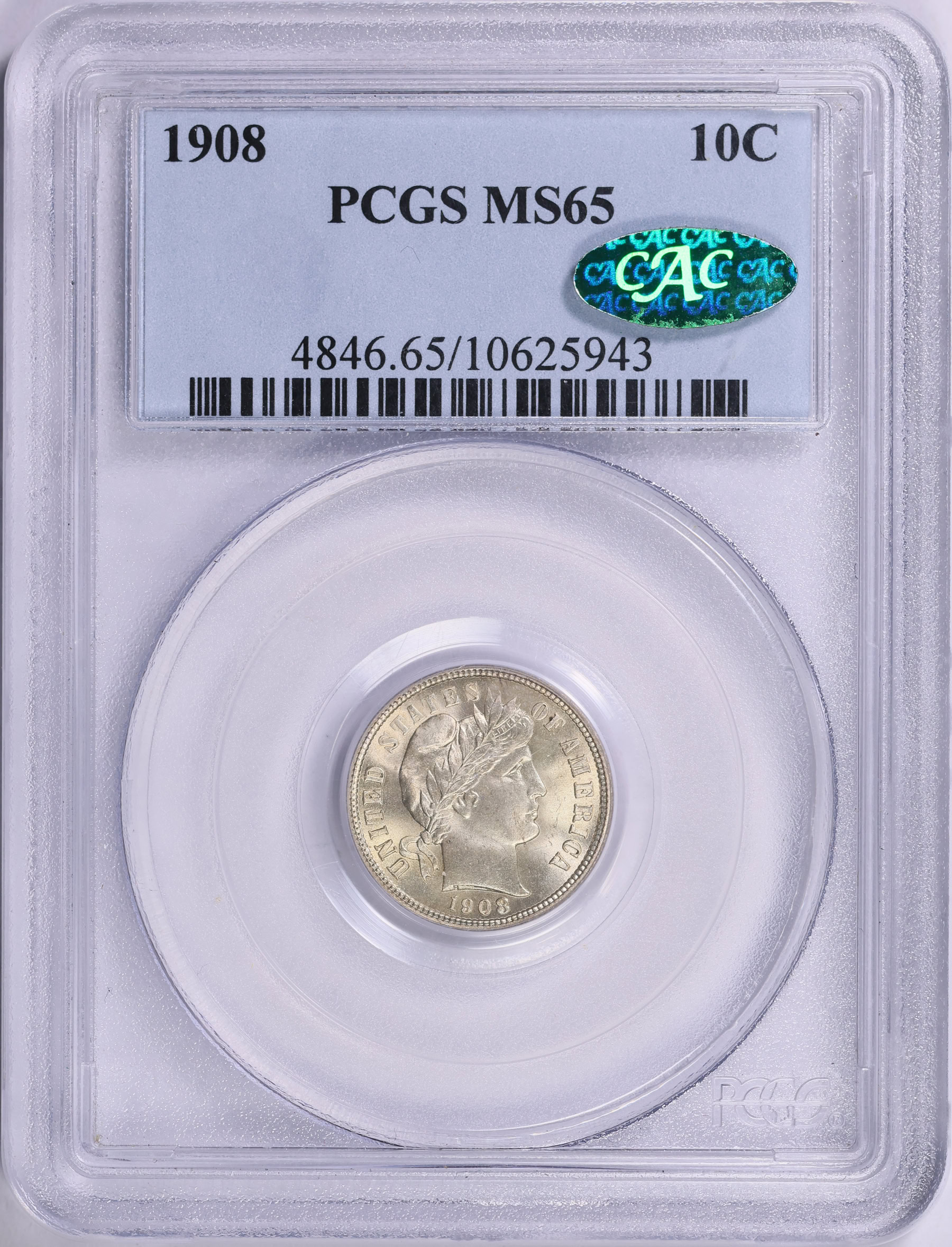 1908 Barber Dime PCGS MS-65 (CAC Green) (Item 1932091 ...