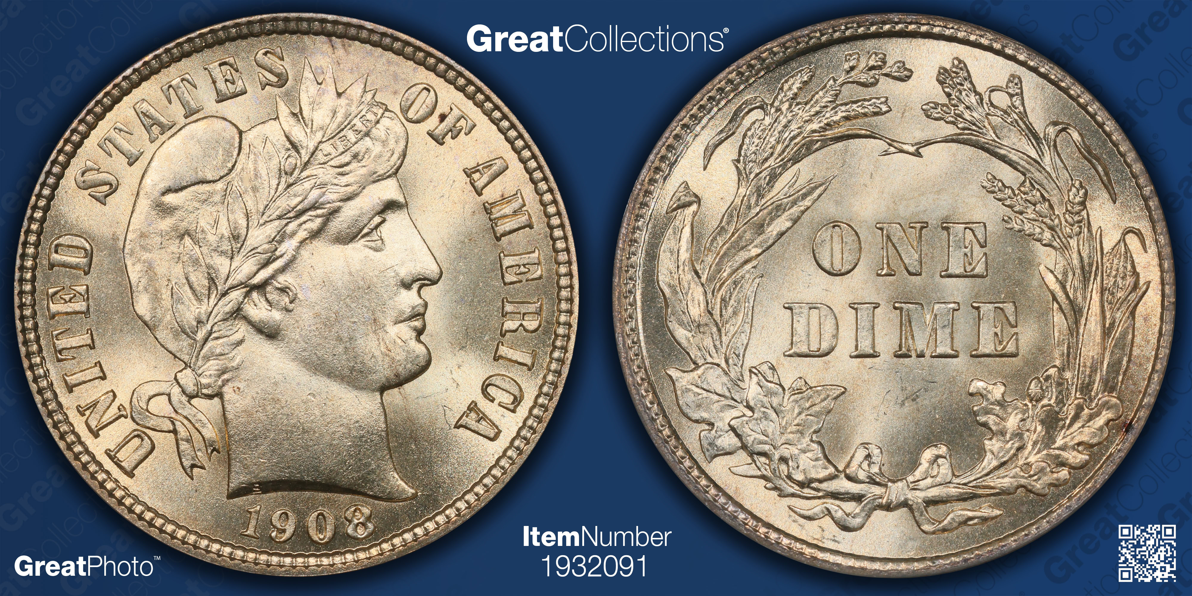 1908 Barber Dime PCGS MS-65 (CAC Green) (Item 1932091 ...