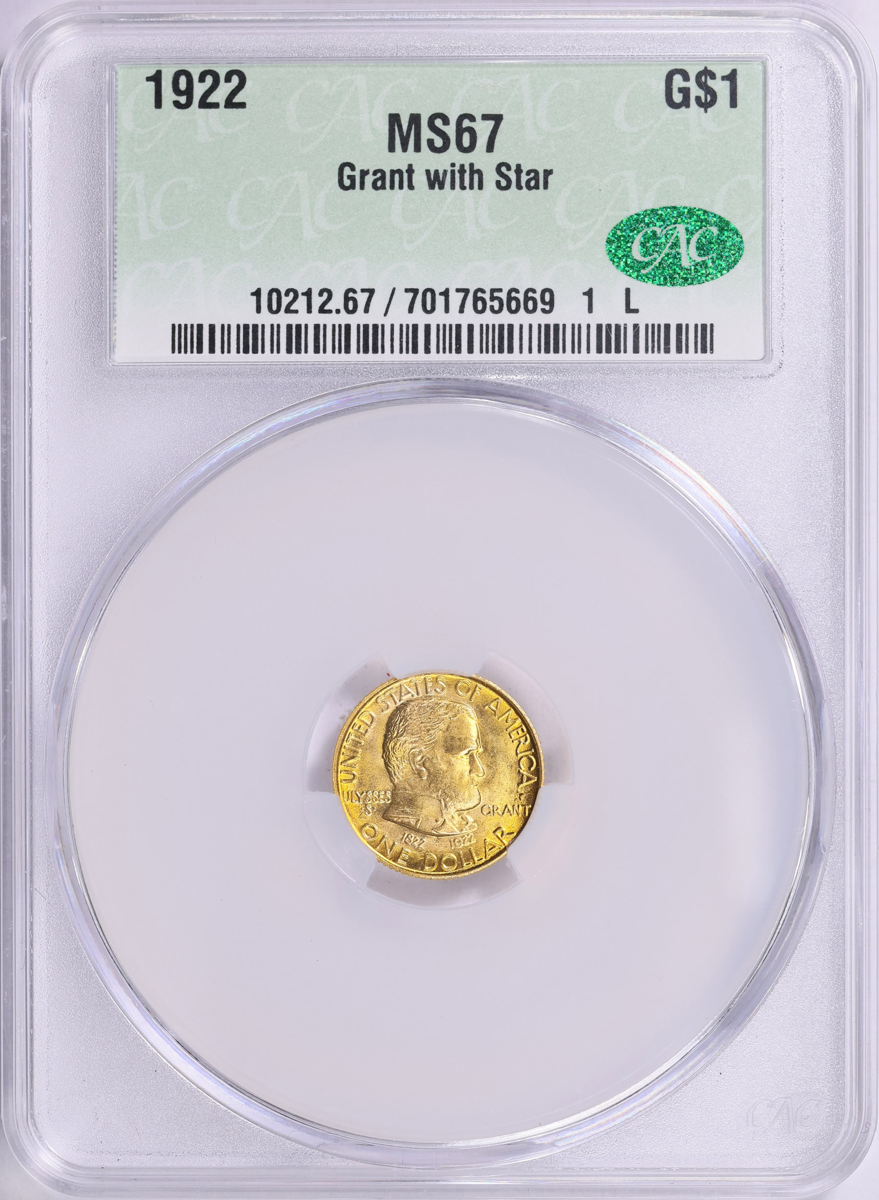 1922 Grant Gold Dollar Star CACG MS-67 (Item 1932164 ...