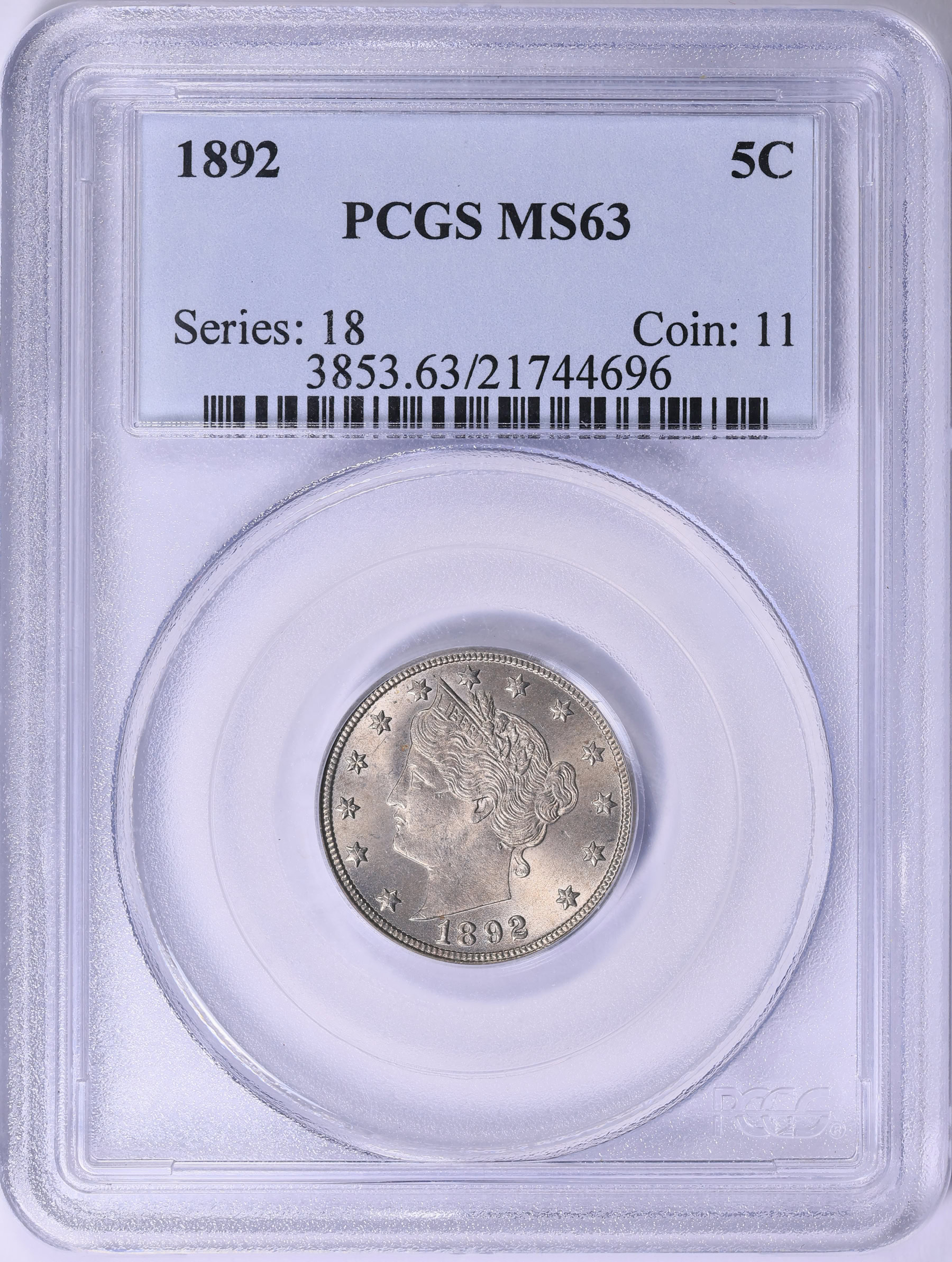 1892 Liberty Nickel PCGS MS-63 (Item 1932221) | GreatCollections Coin ...
