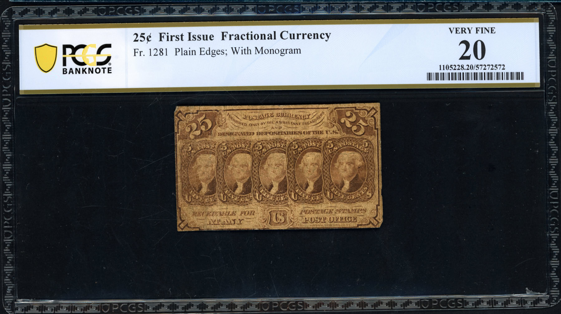 Fr. 1281 First Issue 25 Cents Fractional Currency Note Straight Edges ...